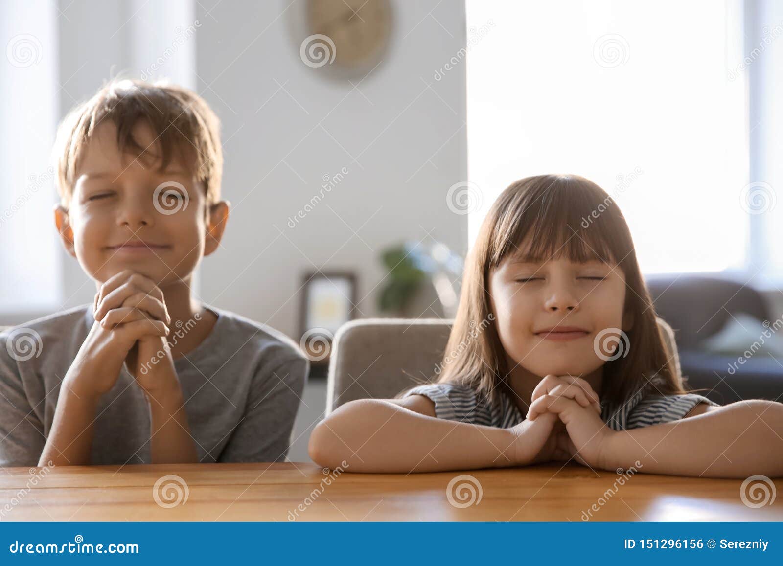 Cute Children Praying at Home Stock Photo - Image of hope, brother ...