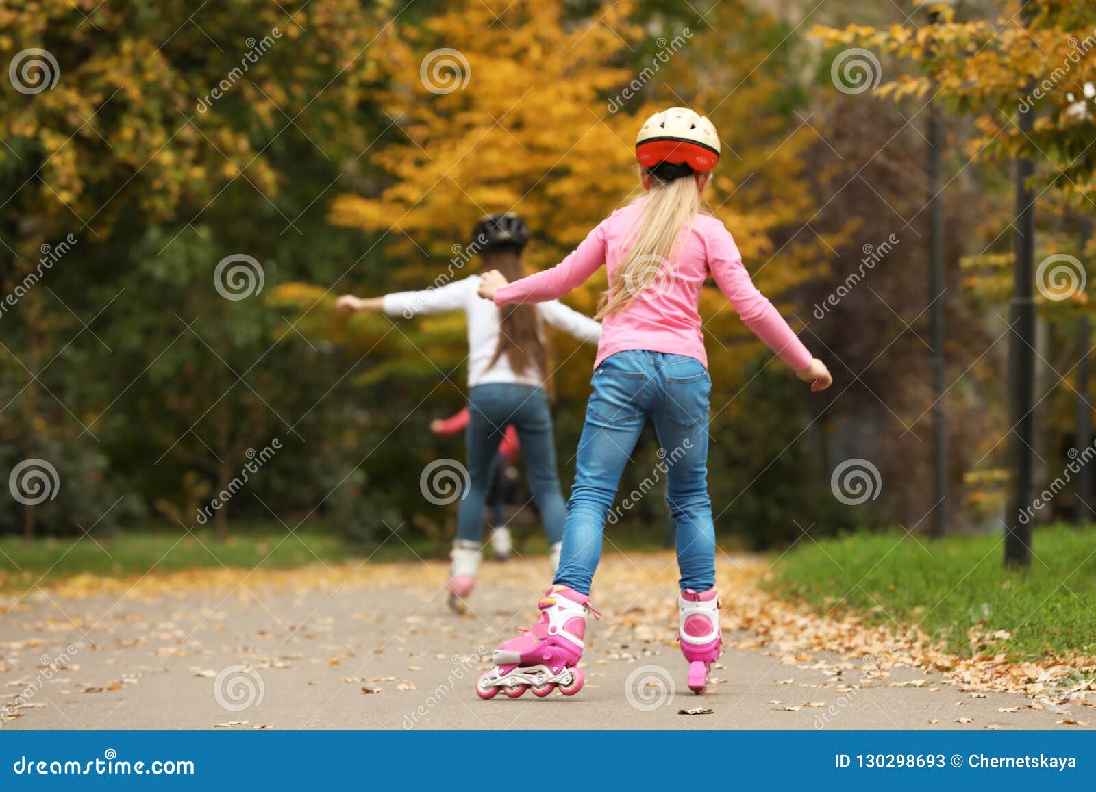 Cute Children Roller Skating in Park Stock Image - Image of cute, kids ...