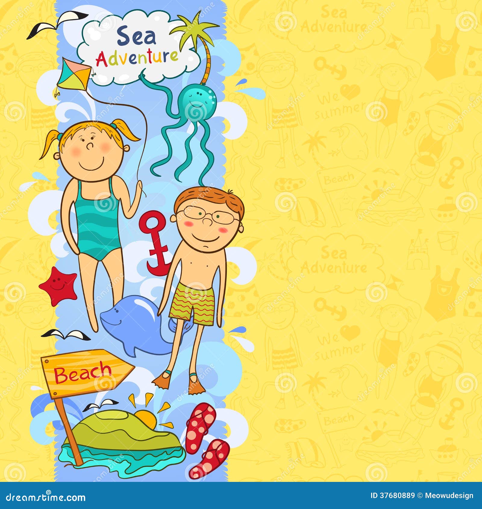 Cute Children S Border with Beach Elements Stock Vector - Illustration ...