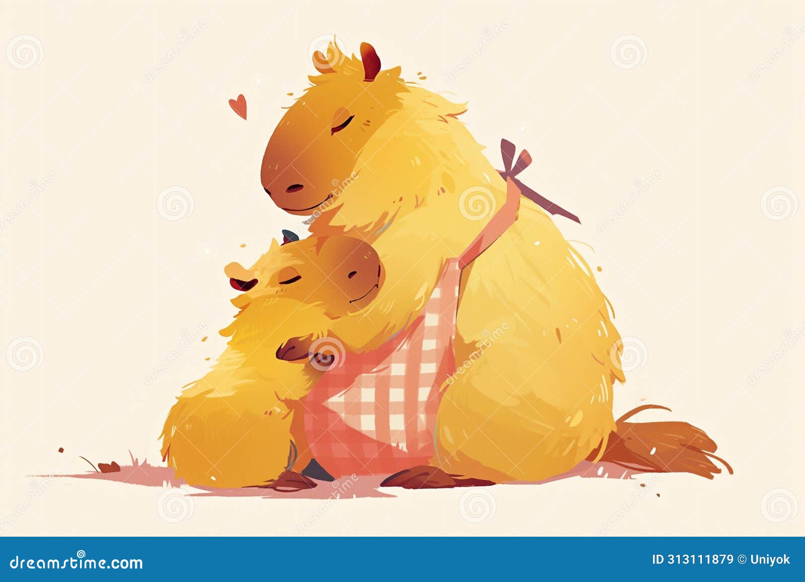 Cute Children S Illustration of a Capybara in an Apron Hugging Her ...