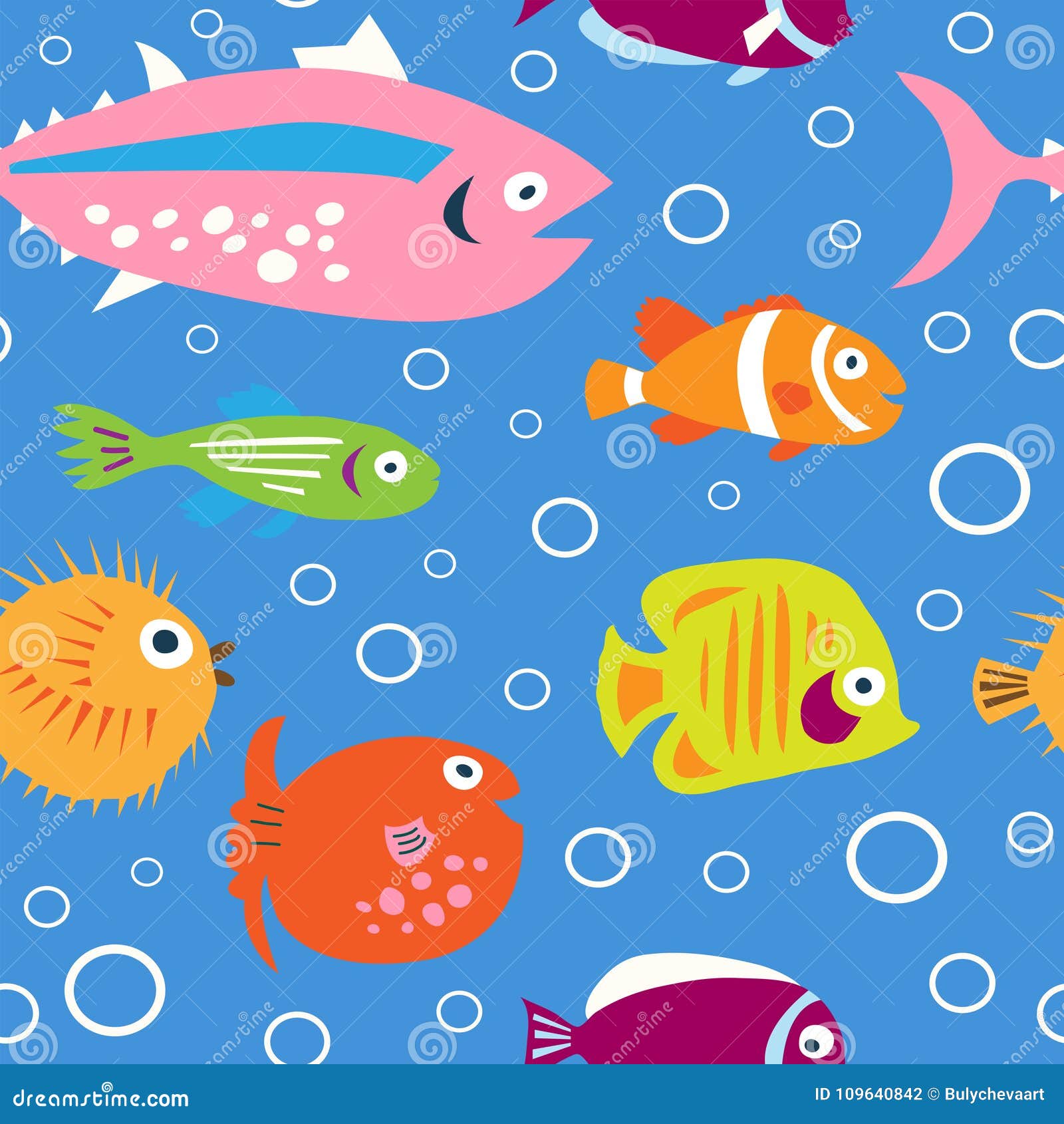 Cute Children`s Pattern with Decorative Tropical Fish Stock Vector ...