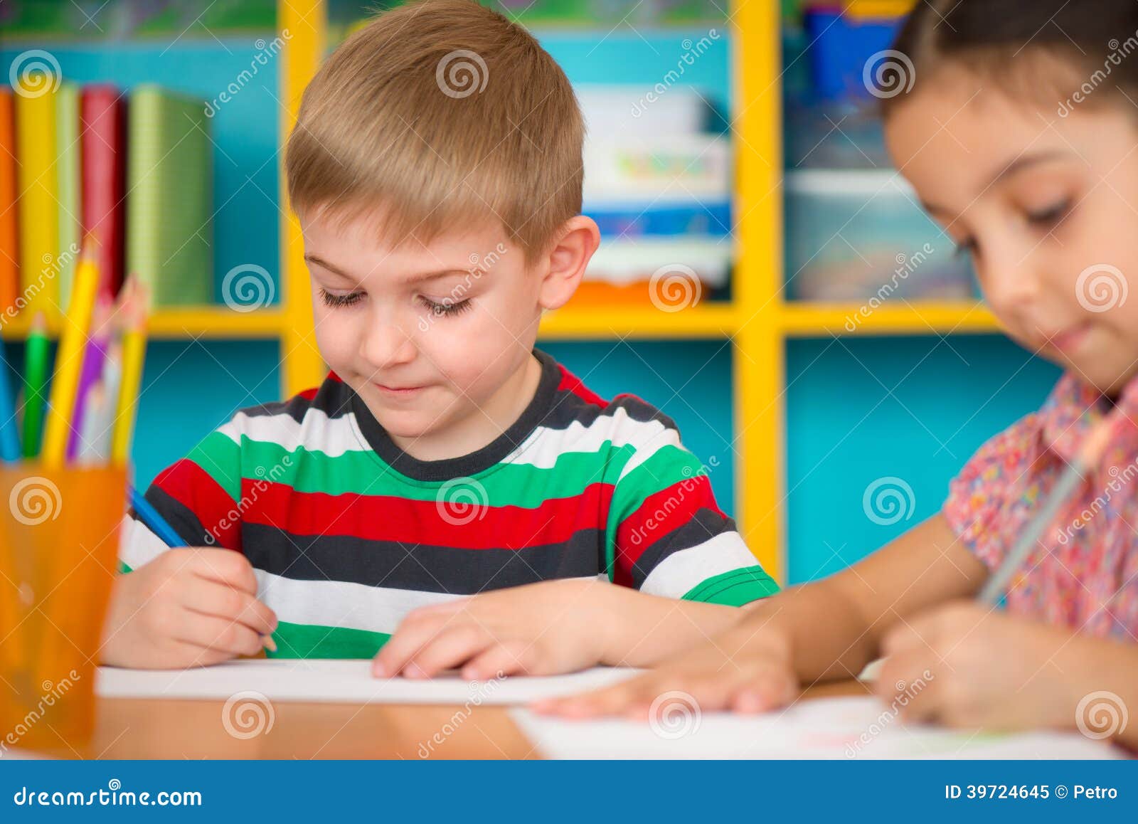 Cute Children Study at Daycare Stock Image - Image of kindergarten ...