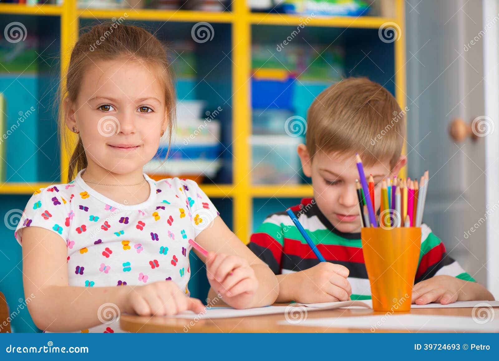 Cute Children Study at Daycare Stock Image - Image of clever, lifestyle ...
