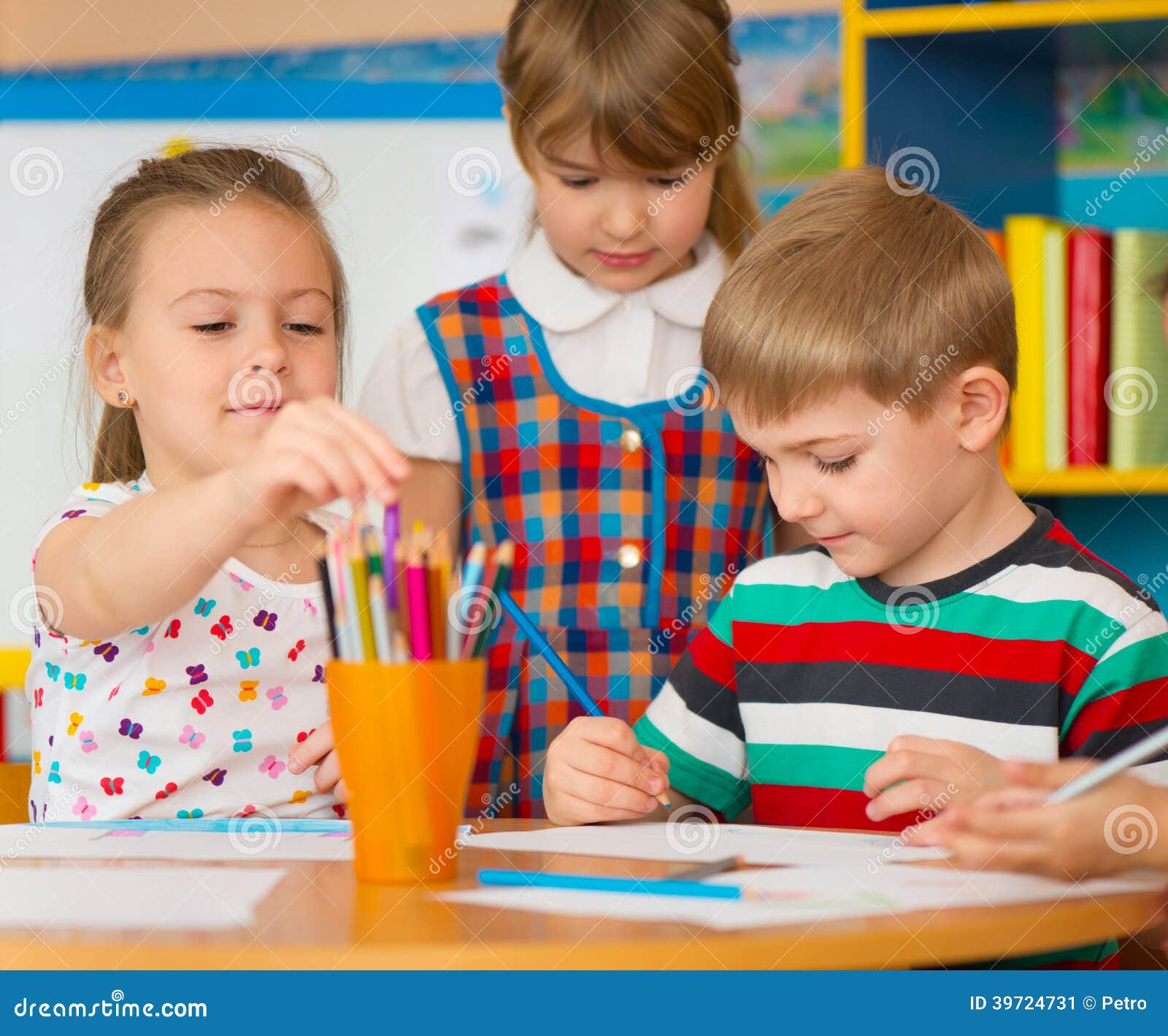 Cute Children Study at Daycare Stock Image - Image of desk, daycare ...