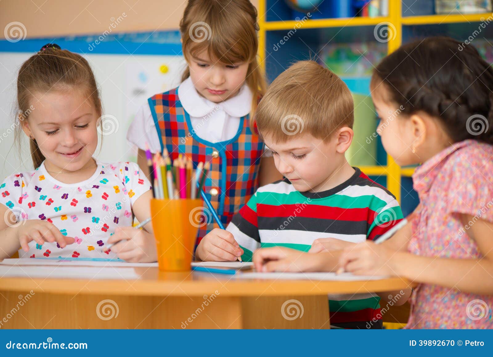 Cute Children Study at Daycare Stock Photo - Image of cheerful, latino ...