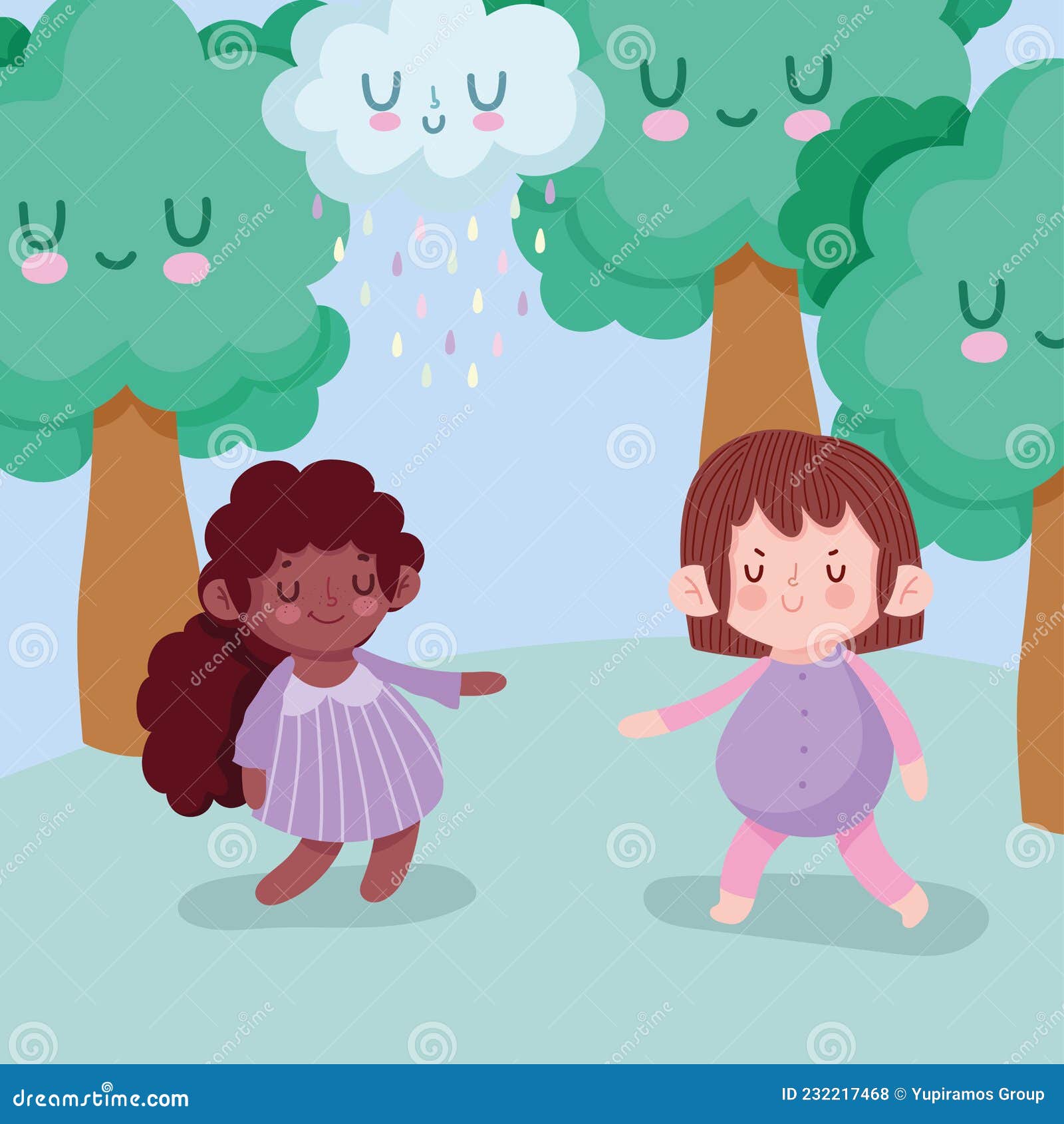 Cute childrens in forest stock vector. Illustration of wildlife - 232217468