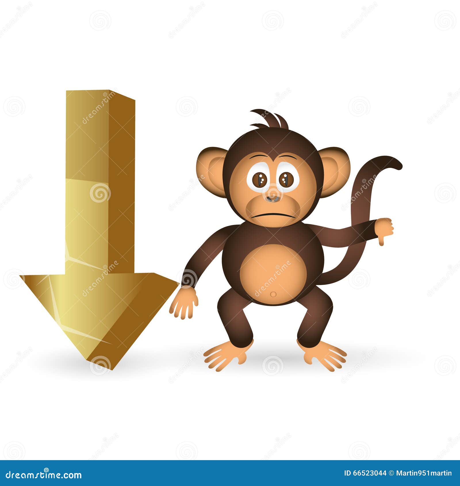 Cute Chimpanzee Little Monkey and Down Arrow Mark Eps10 Stock ...