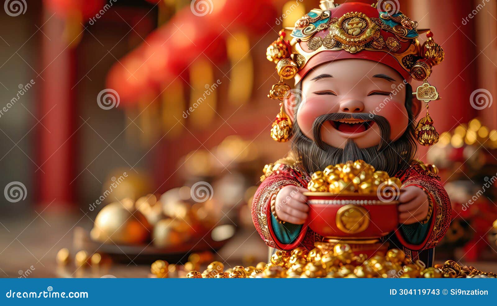Cute Chinese God of Wealth stock illustration. Illustration of craft ...