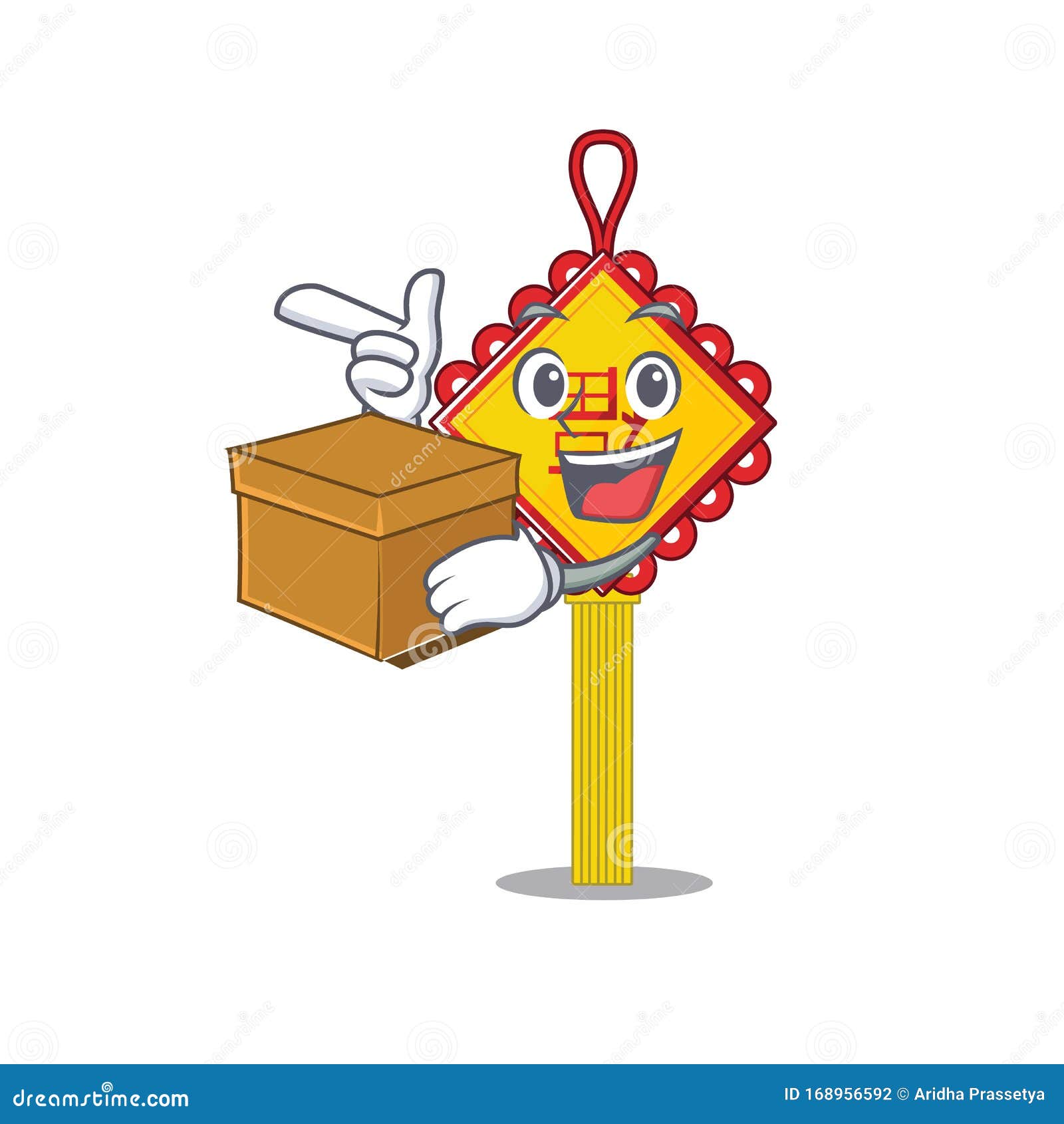 Cute Chinese Knot Cartoon Character Having a Box Stock Vector ...