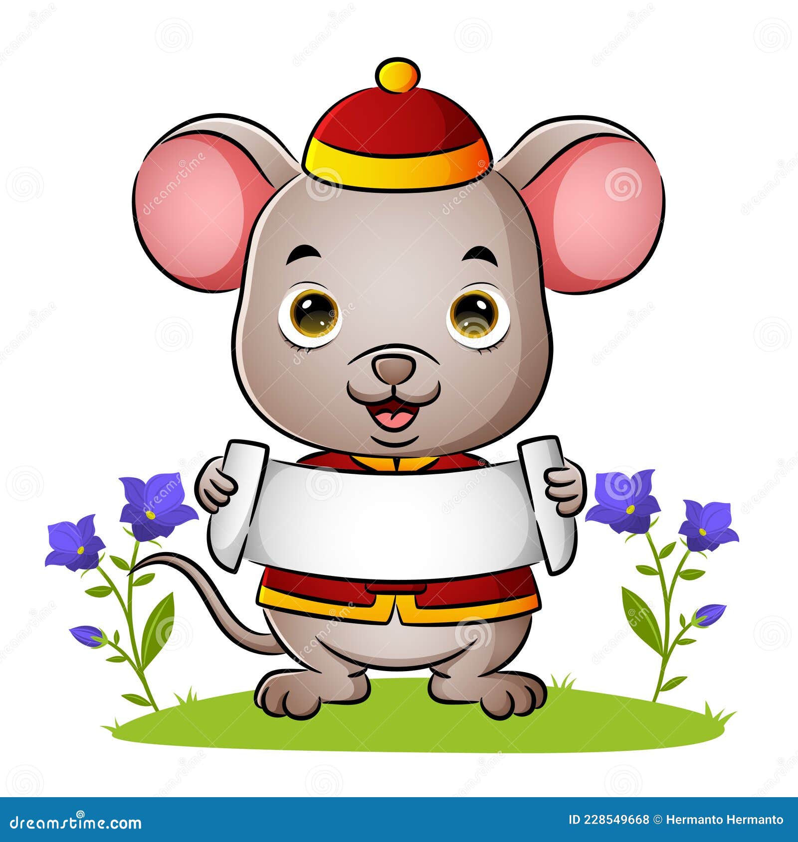 The Cute Chinese Mouse is Holding the Blank Banner Stock Vector ...