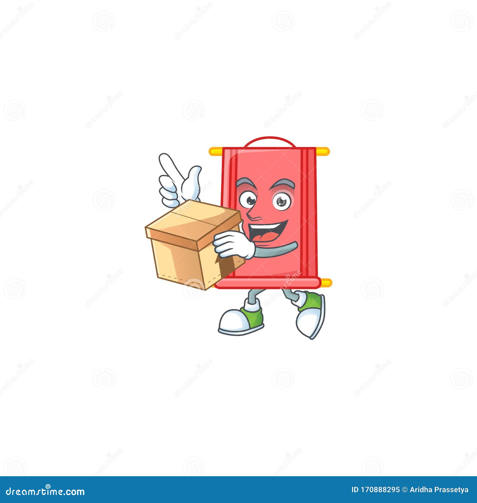 Cute Chinese Red Scroll Cartoon Character Having a Box Stock Vector ...