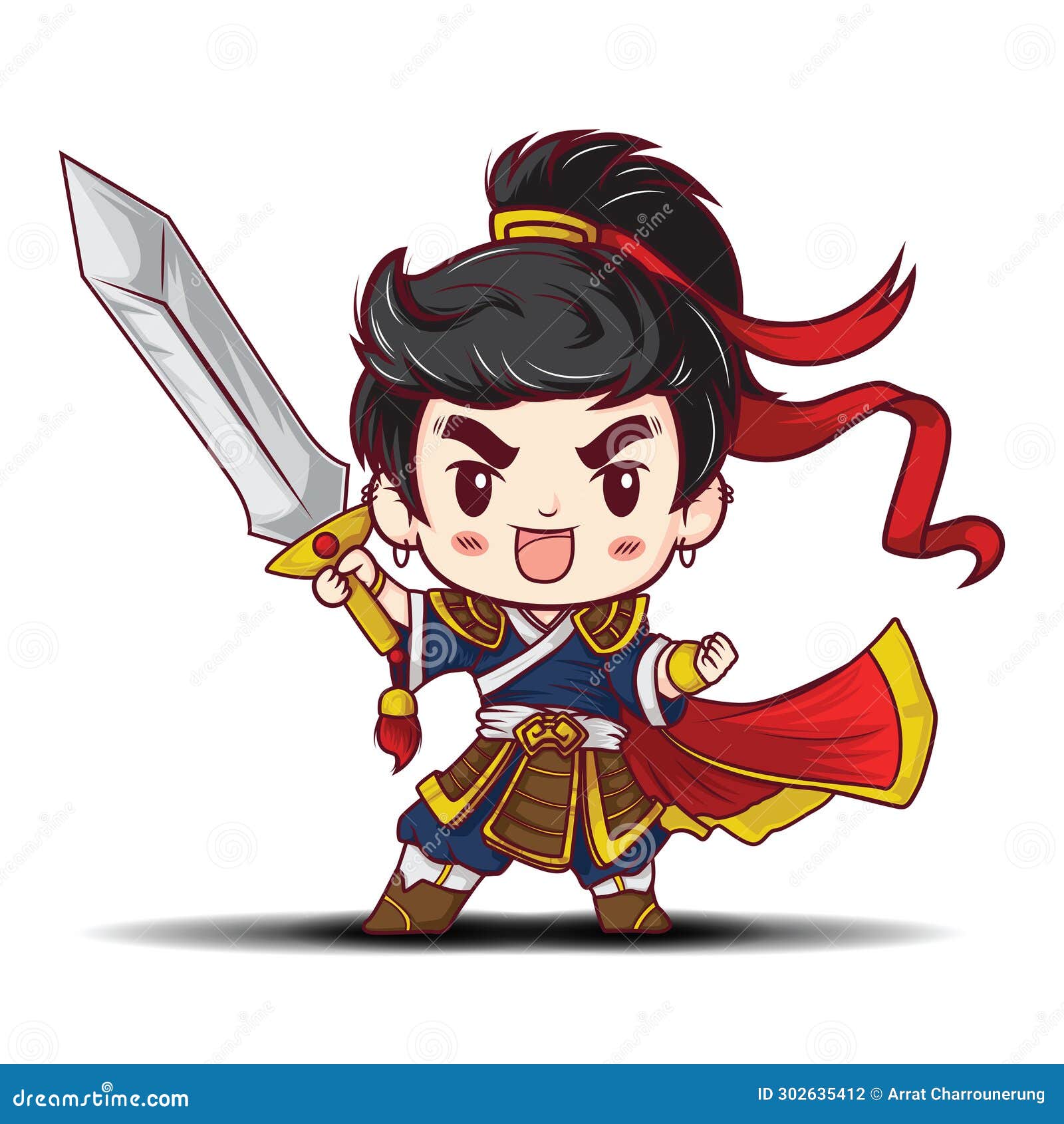 Cute Chinese Warrior Character., Vector Shibi Cartoon. Stock ...