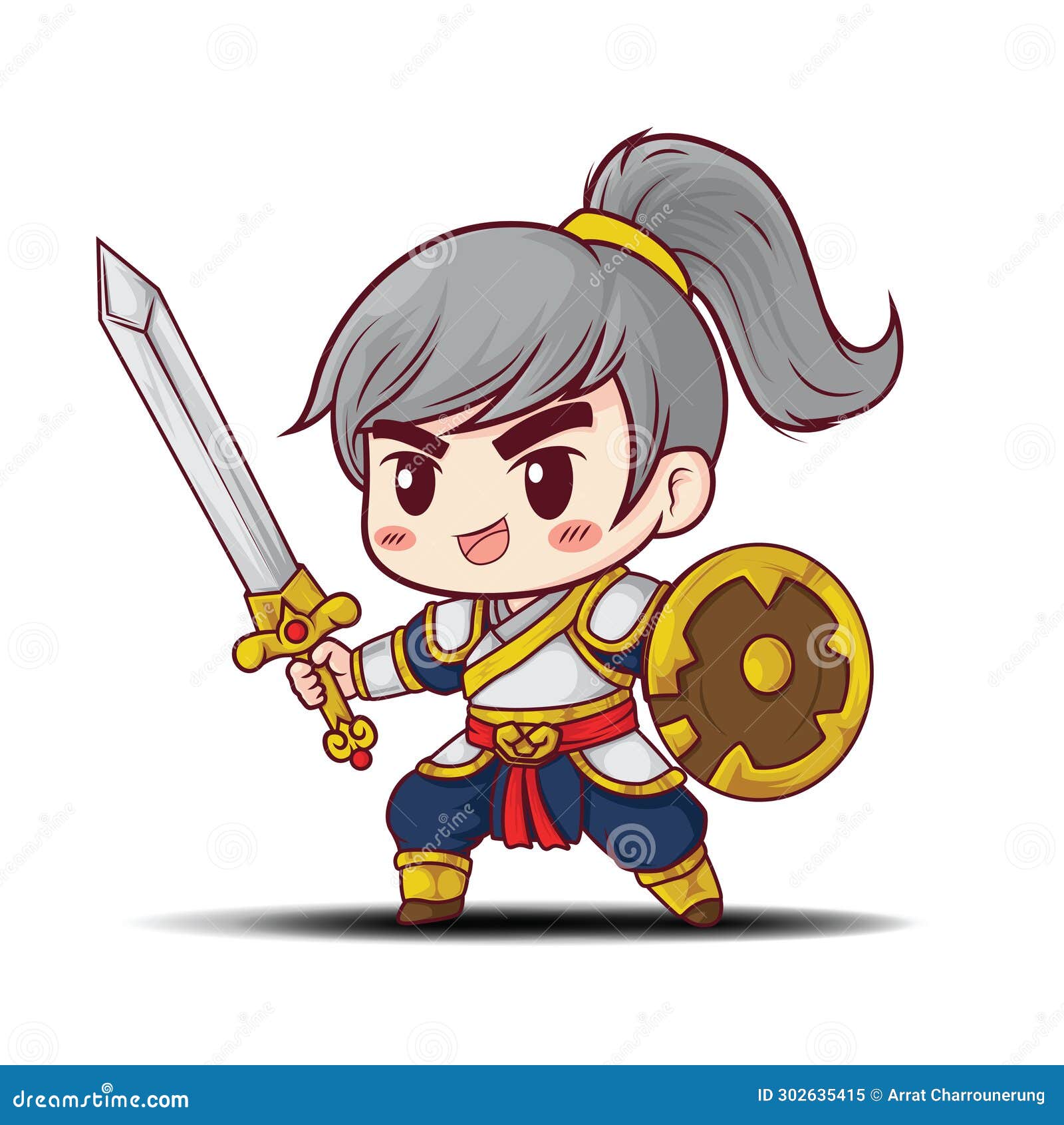Cute Chinese Warrior Character., Vector Shibi Cartoon. Stock Illustration - Illustration of ...