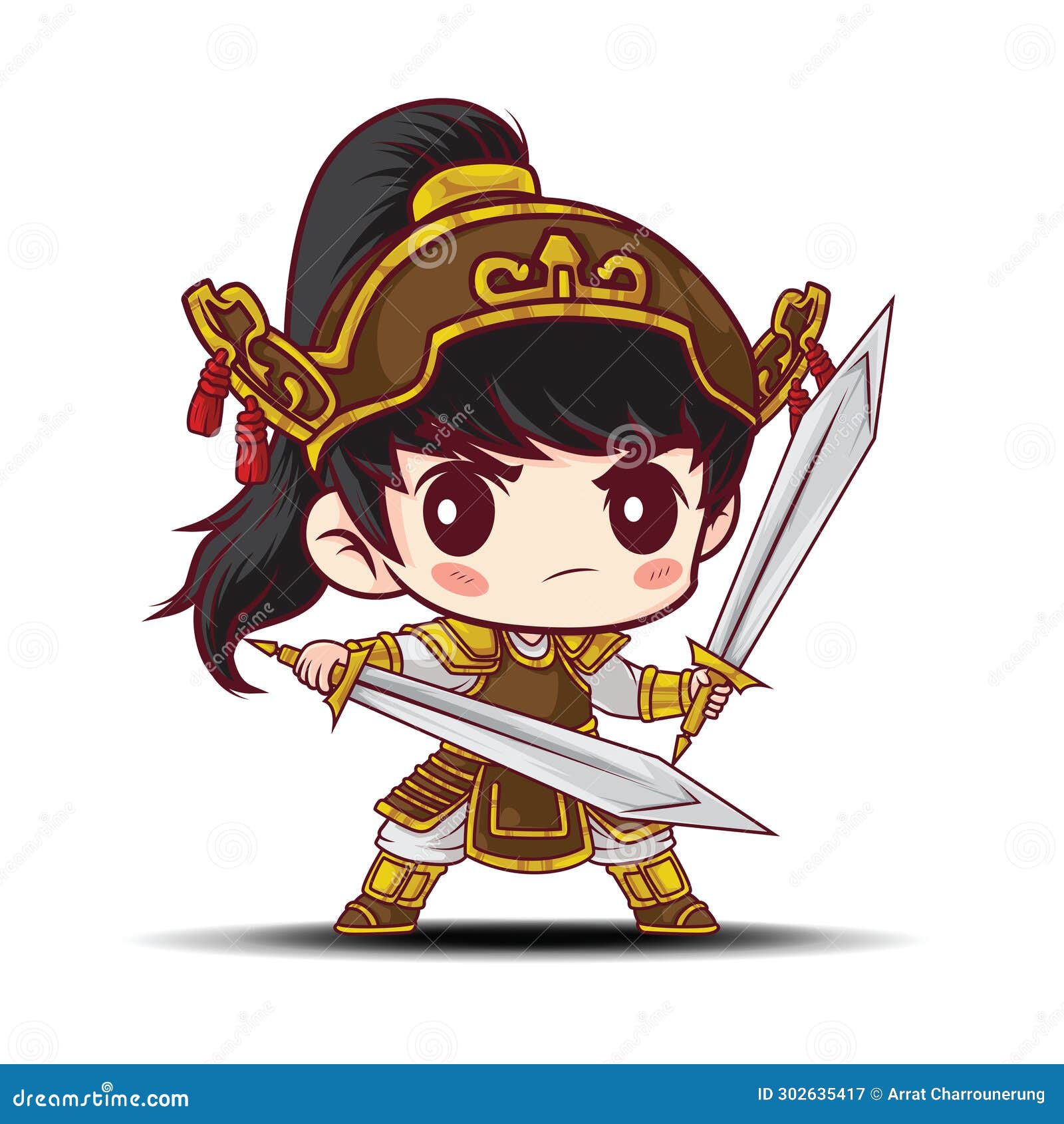 Cute Chinese Warrior Character., Vector Shibi Cartoon. Stock ...