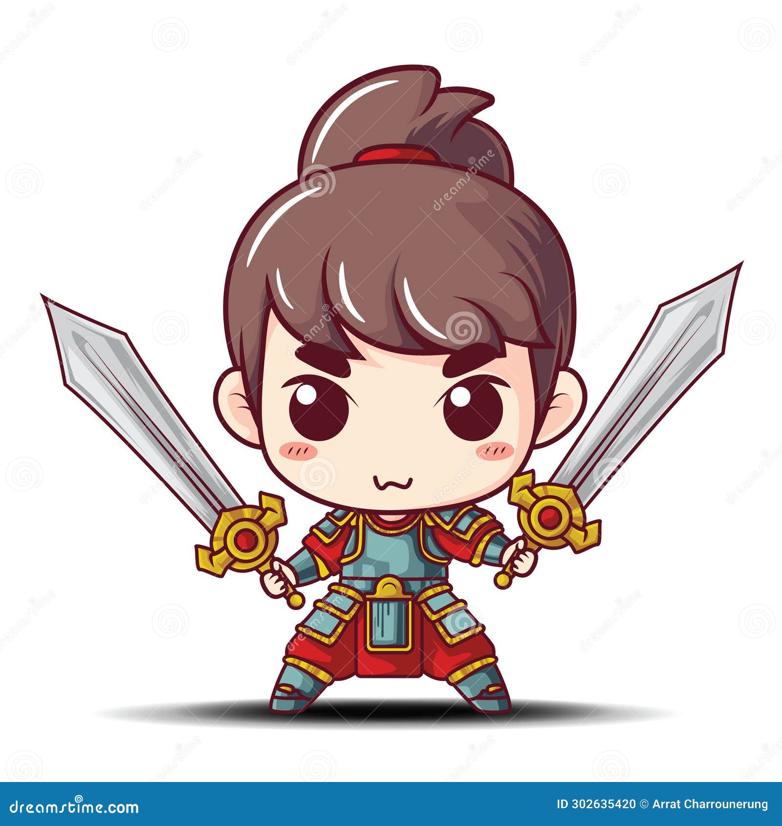 Cute Chinese Warrior Character., Vector Shibi Cartoon. Stock ...