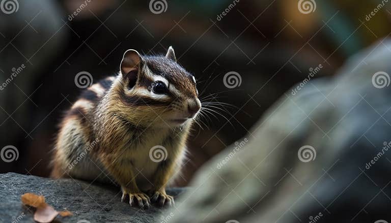 Cute Chipmunk Sitting on Rock, Looking at Camera in Forest Generated by ...