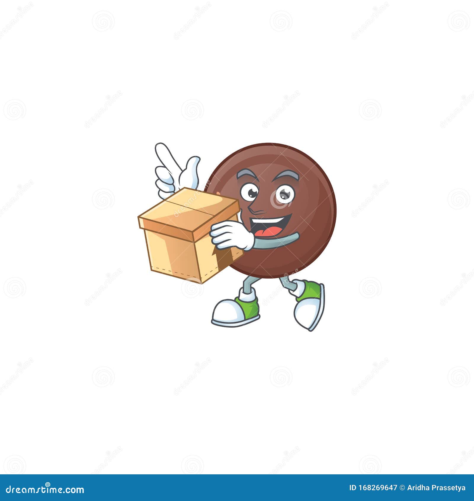 Cute Chocolate Ball Cartoon Character Having a Box Stock Vector ...
