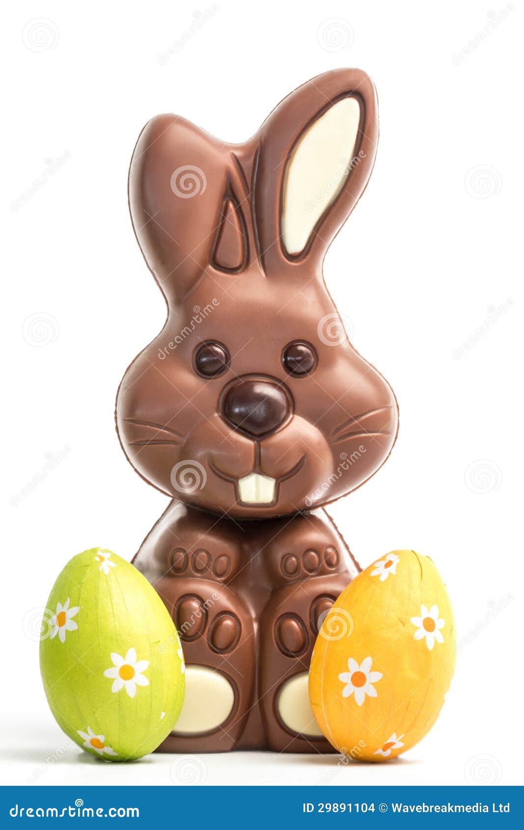 Cute Chocolate Bunny with Two Easter Eggs Stock Photo - Image of white ...