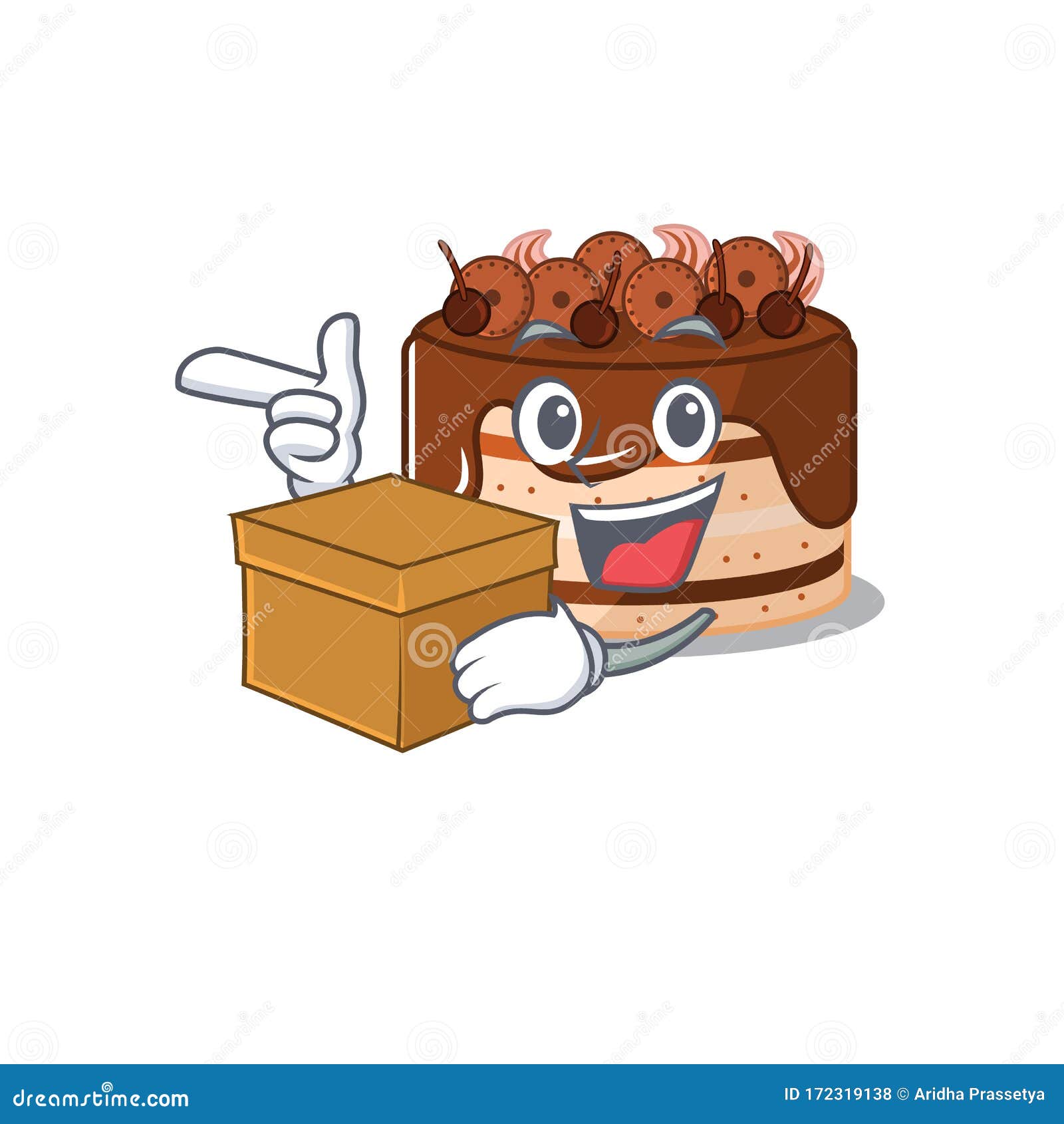 Cute Chocolate Cake Cartoon Character Having a Box Stock Vector ...