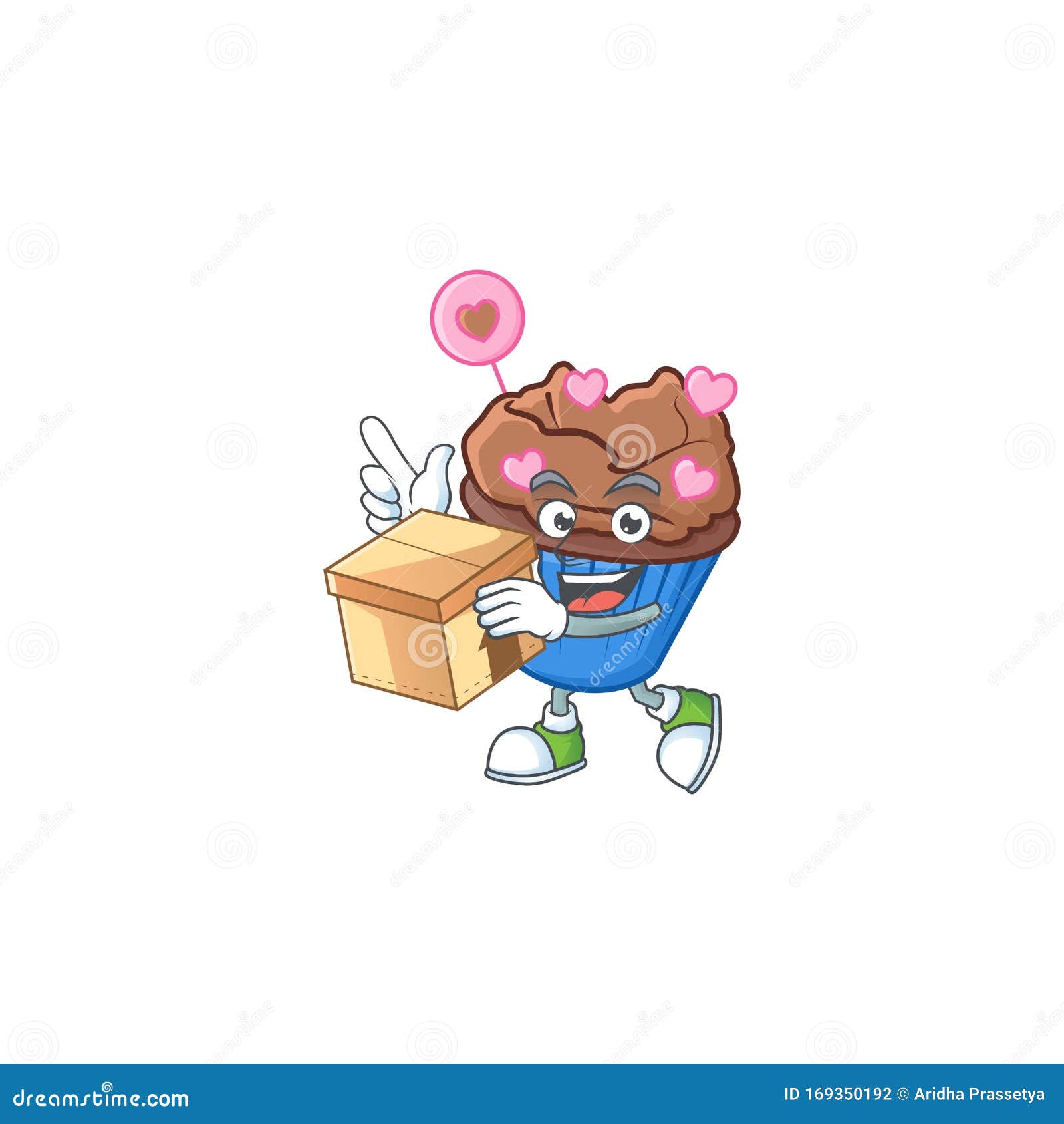 Cute Chocolate Love Cupcake Cartoon Character Having a Box Stock Vector ...