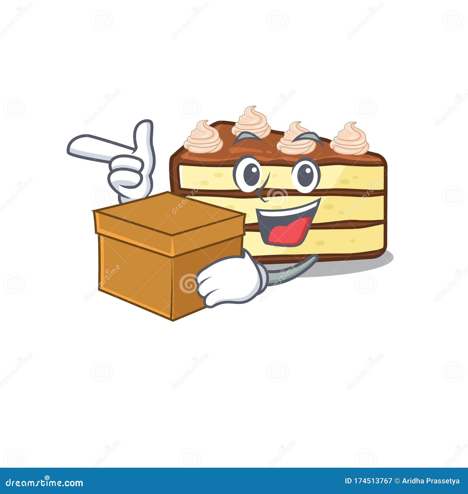 Cute Chocolate Slice Cake Cartoon Character Having a Box Stock Vector ...