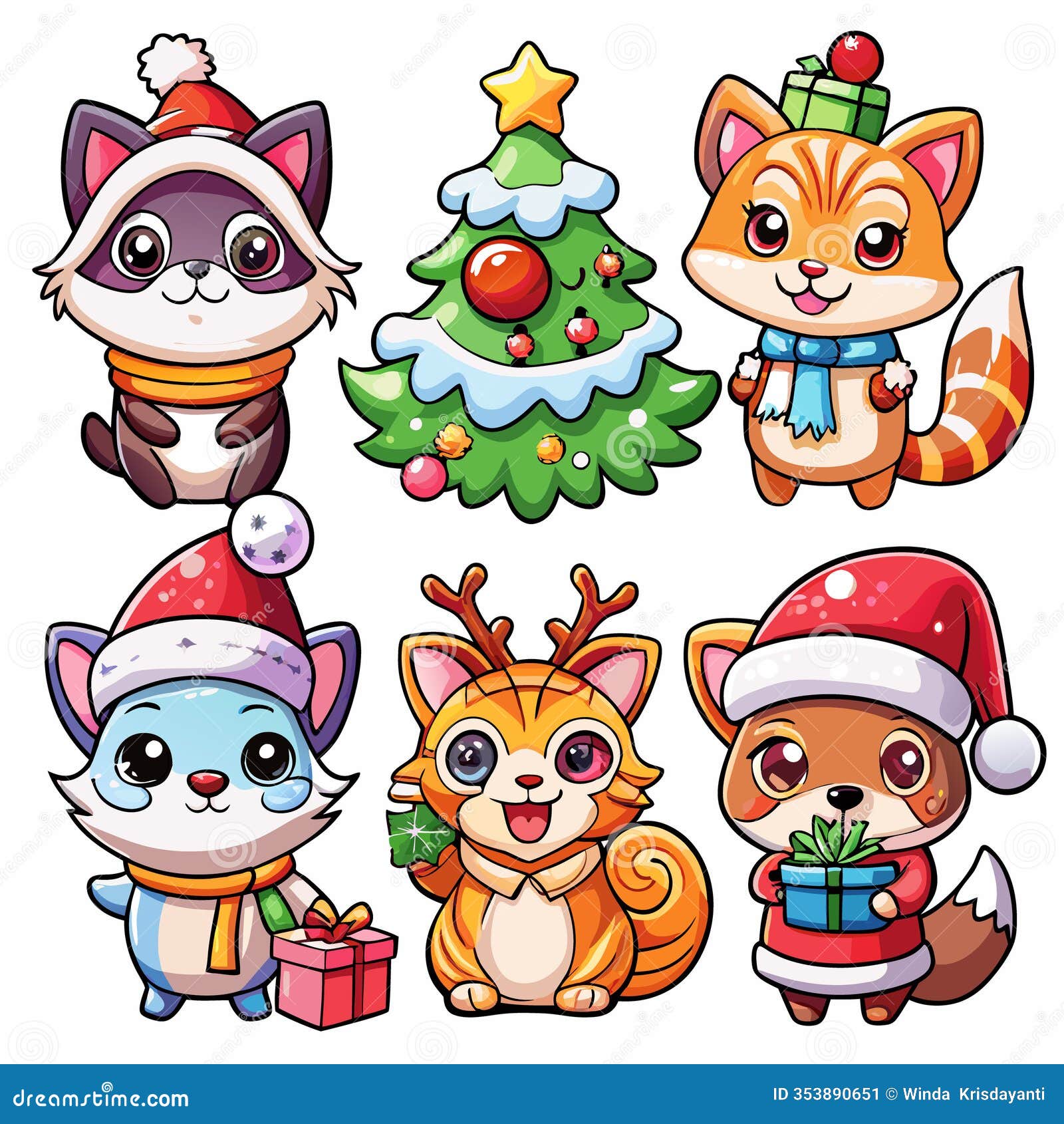 Cute Christmas Animals Cartoon Characters. (40 Stock Vector ...