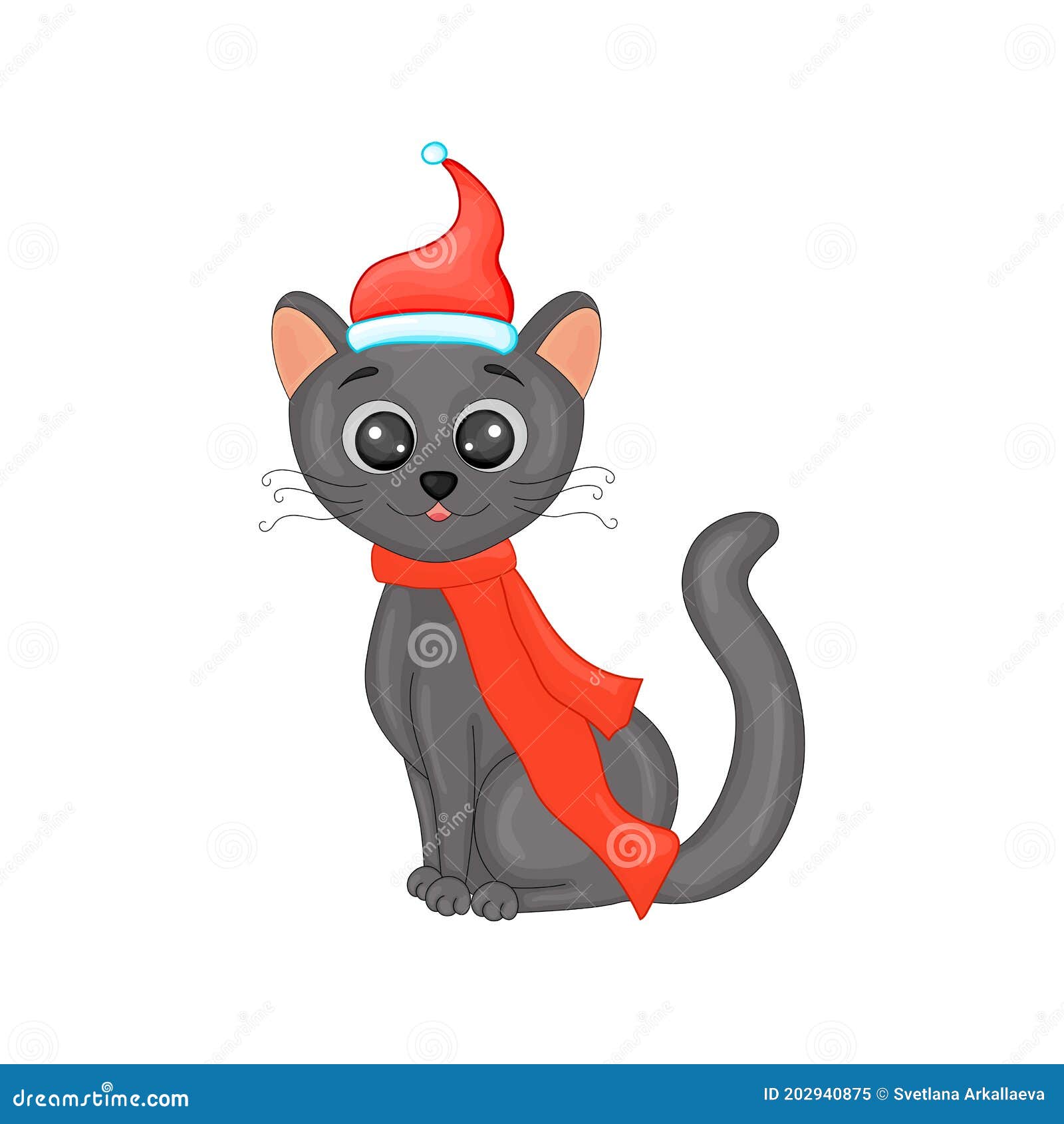 Cute Christmas Cat. Cartoon Vector Illustration. Eps Stock Illustration ...
