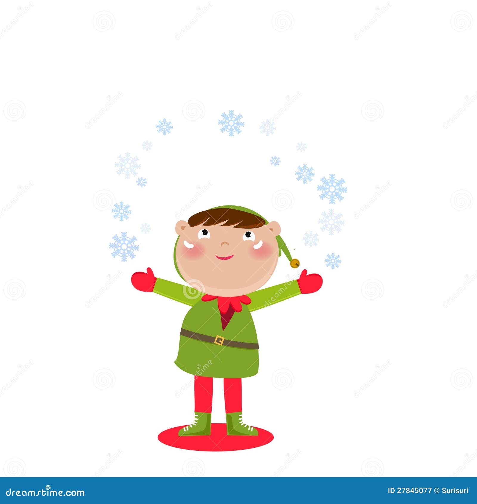 Cute Christmas Elf and Snowflake Stock Vector - Illustration of ...