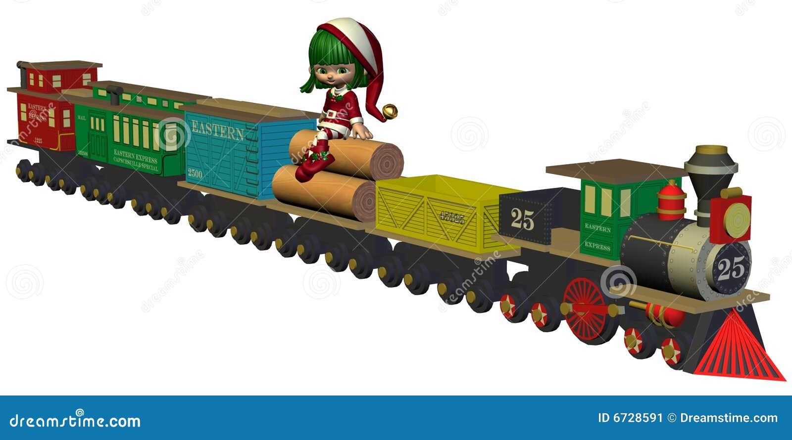 Cute Christmas Elf With Toy Train Stock de ilustración - Ilustración de ...