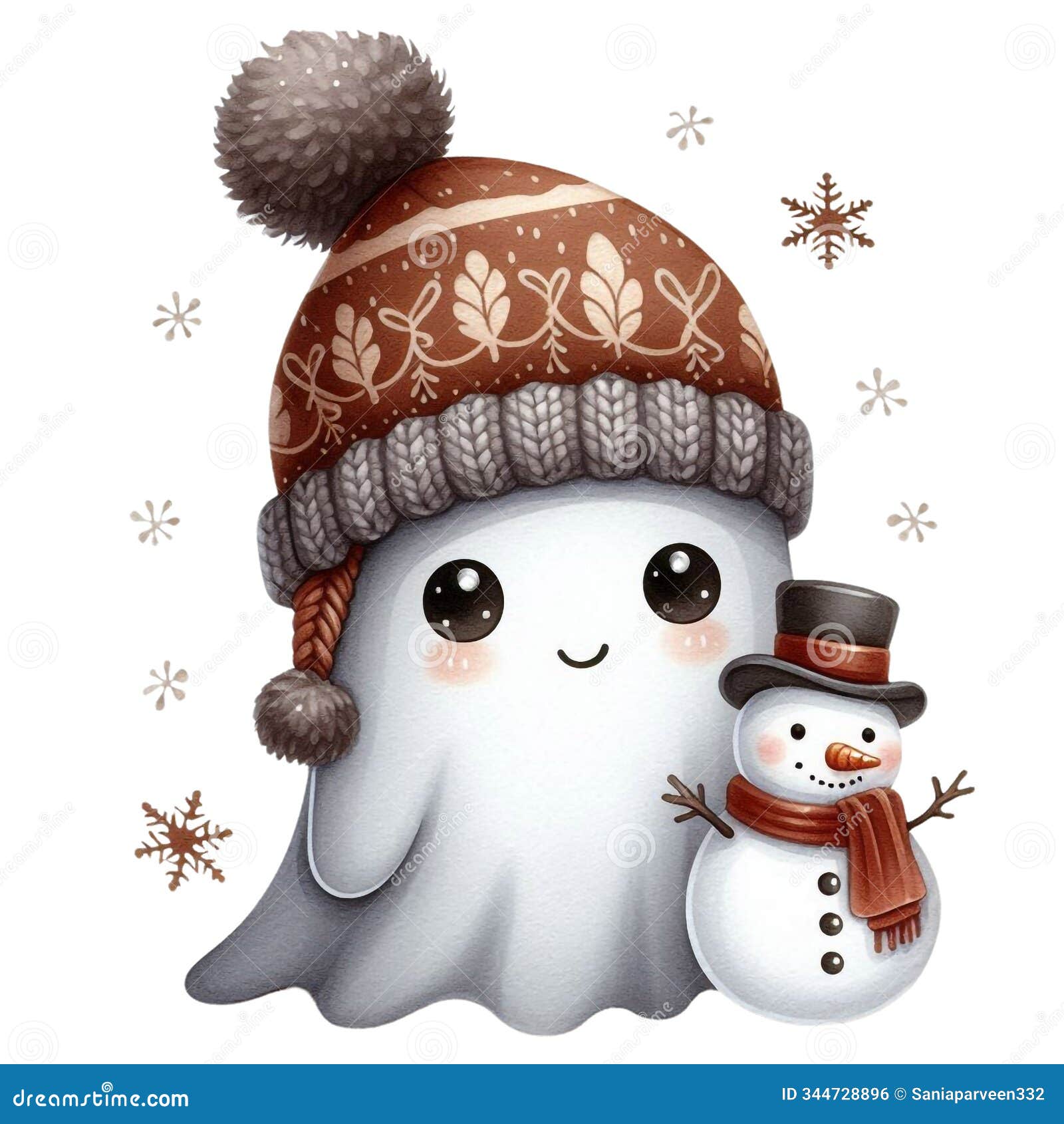 Cute Christmas Ghost with Snowman. Holiday Ghost Stock Illustration ...