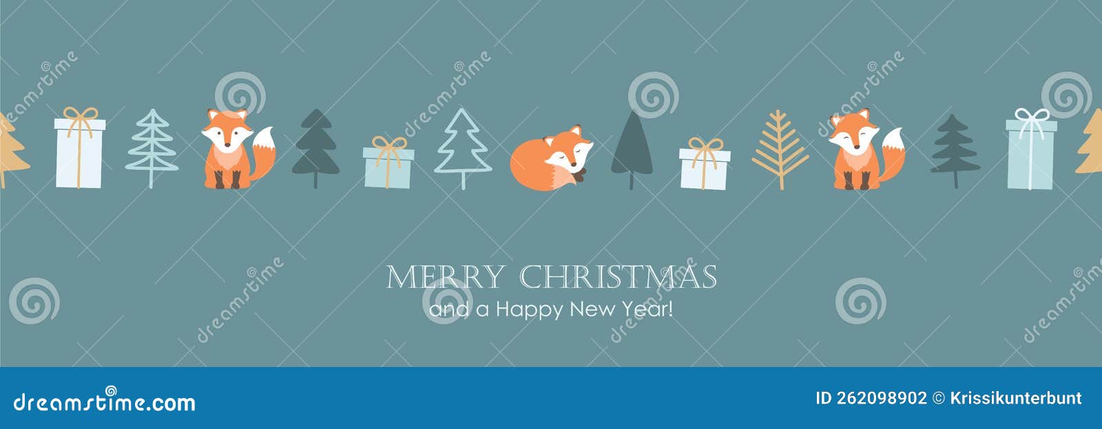 Cute Christmas Motives Fox Tree and Gift Box Stock Vector ...