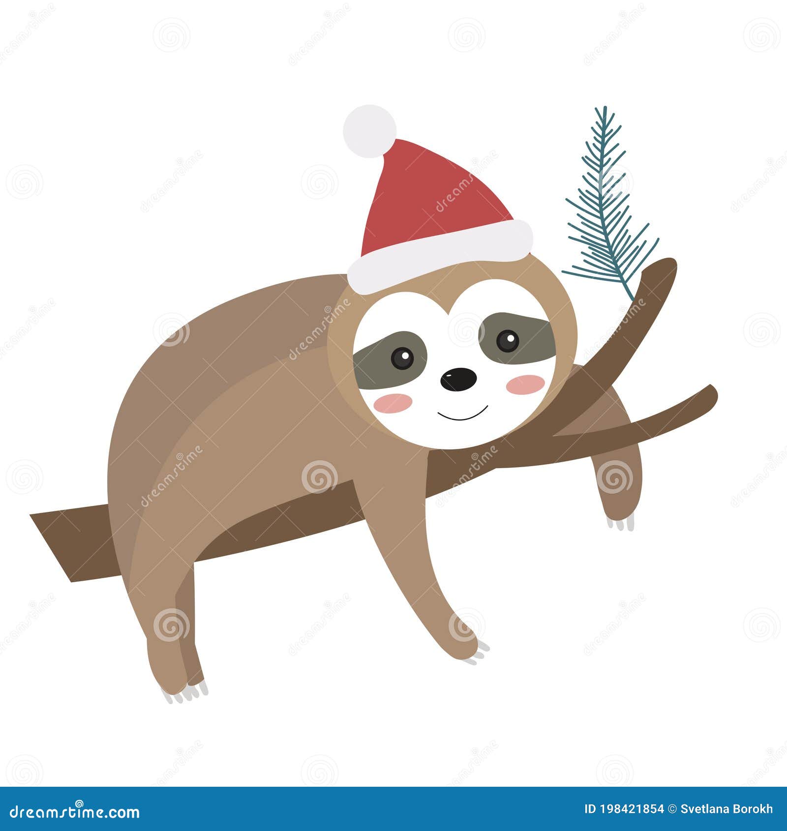 Cute Christmas Sloth Icon Flat, Cartoon Style. Vector Illustration ...