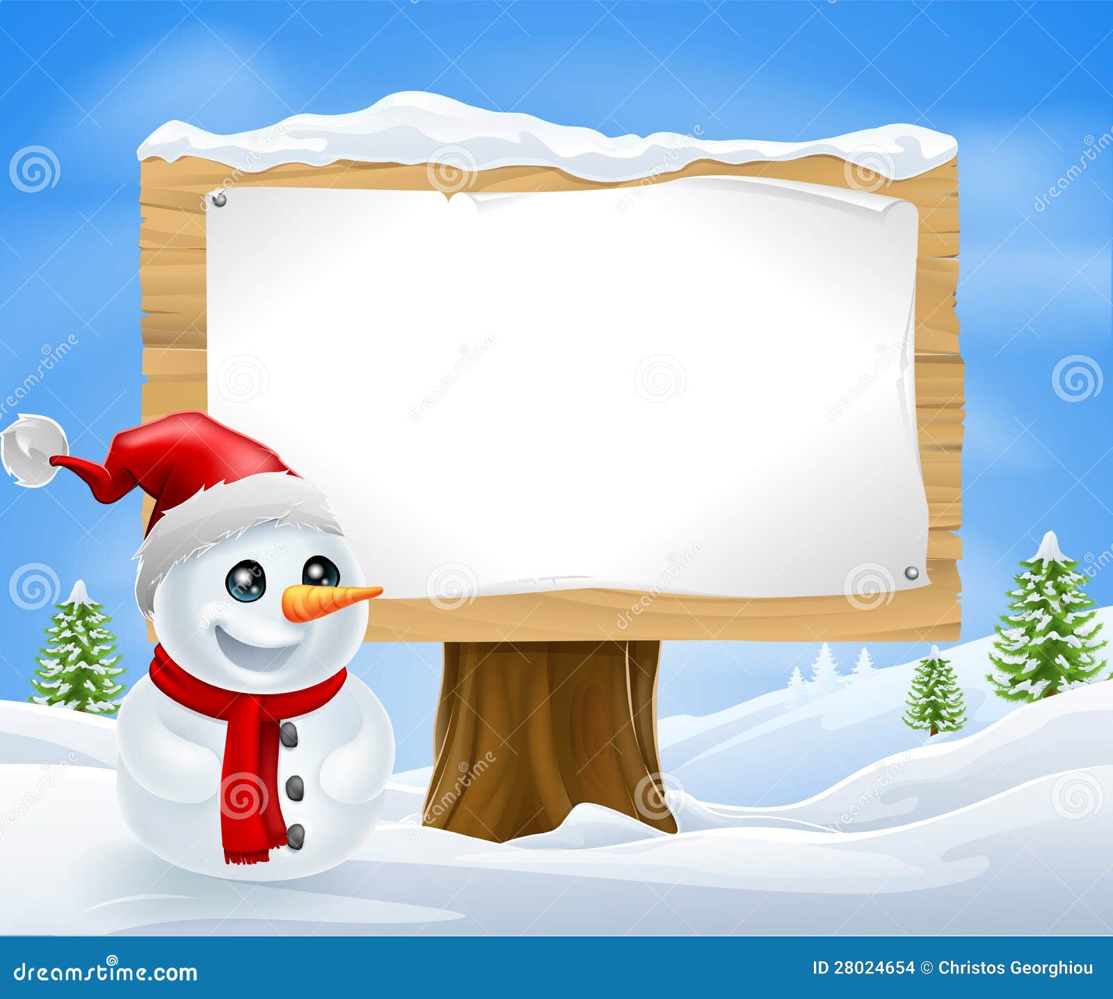 Cute Christmas Snowman and Sign Stock Vector - Illustration of plank ...
