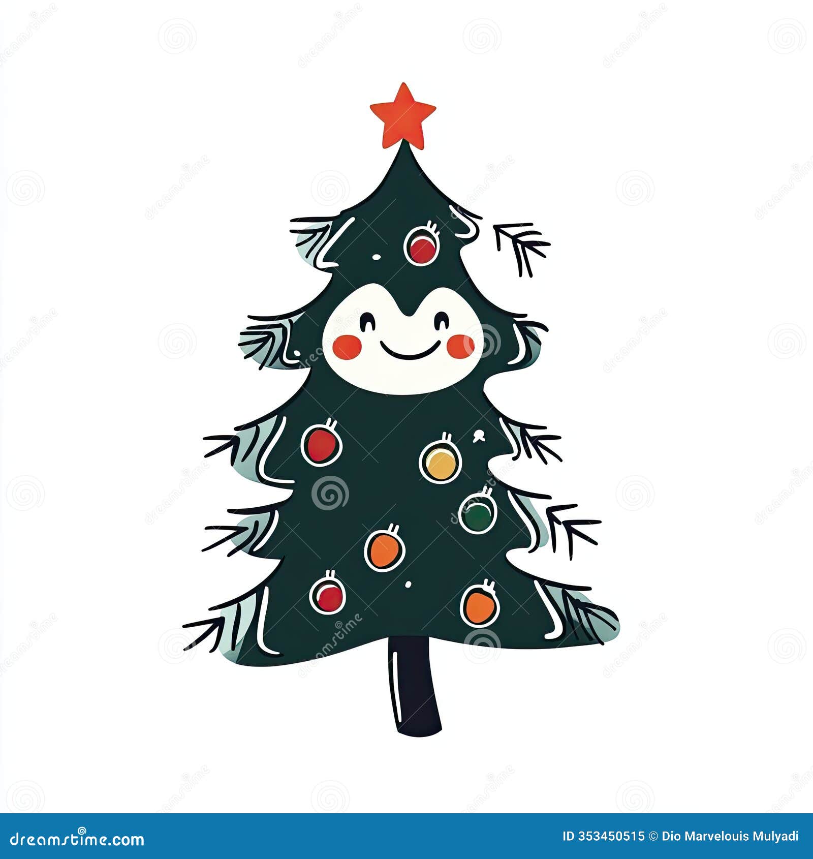 Cute Christmas Tree Cartoon Illustration Stock Illustration ...