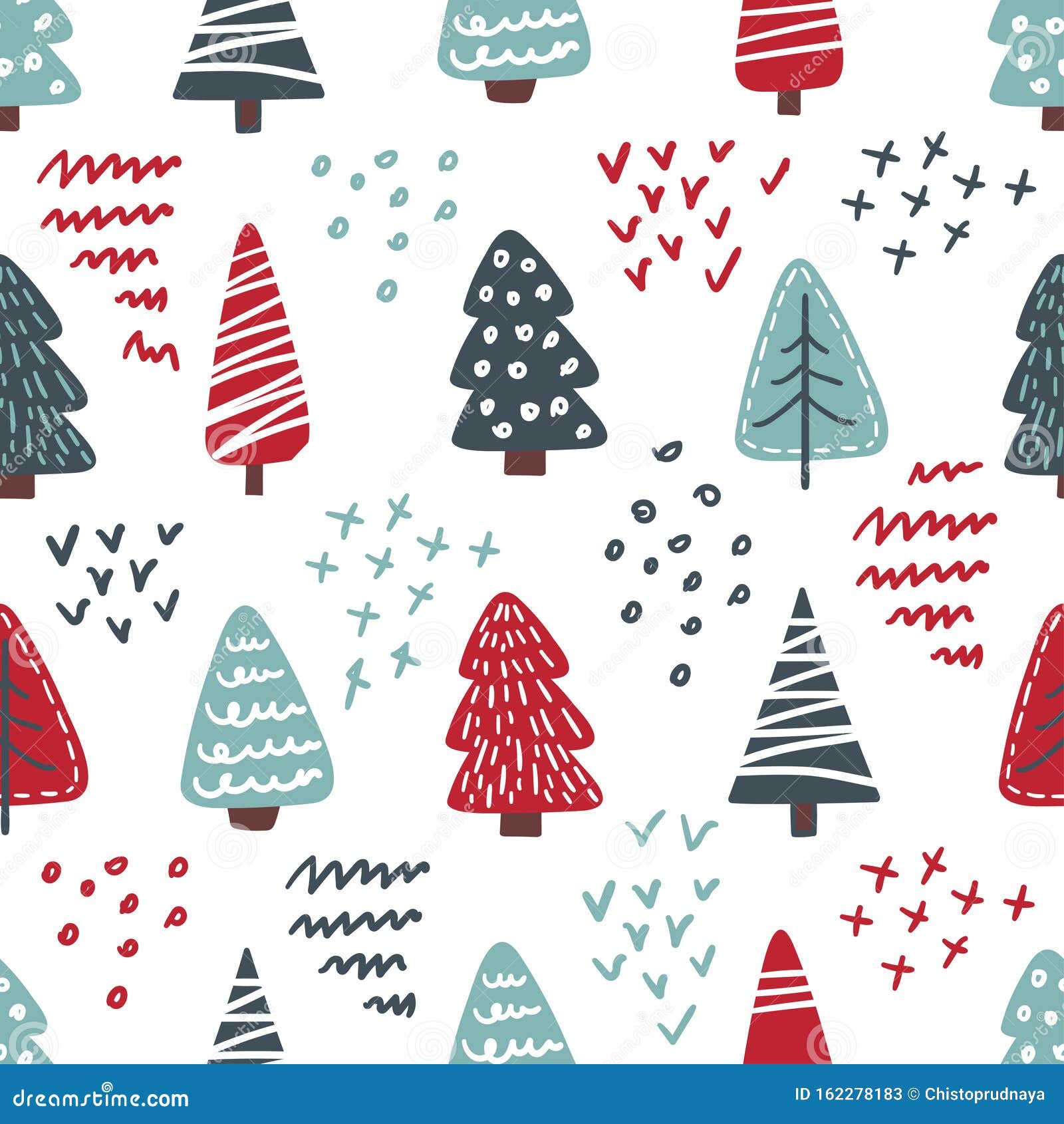 Cute Christmas Trees Seamless Pattern Stock Vector - Illustration of ...