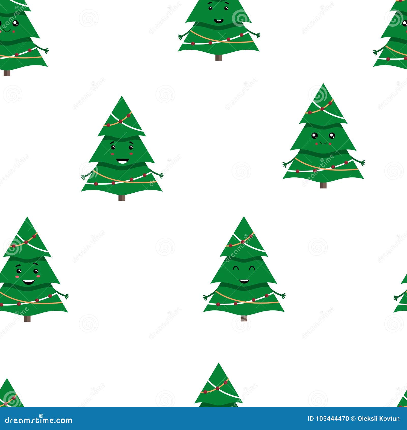 Cute Christmas Trees Set. Seamless Pattern. Vector. Stock Illustration ...