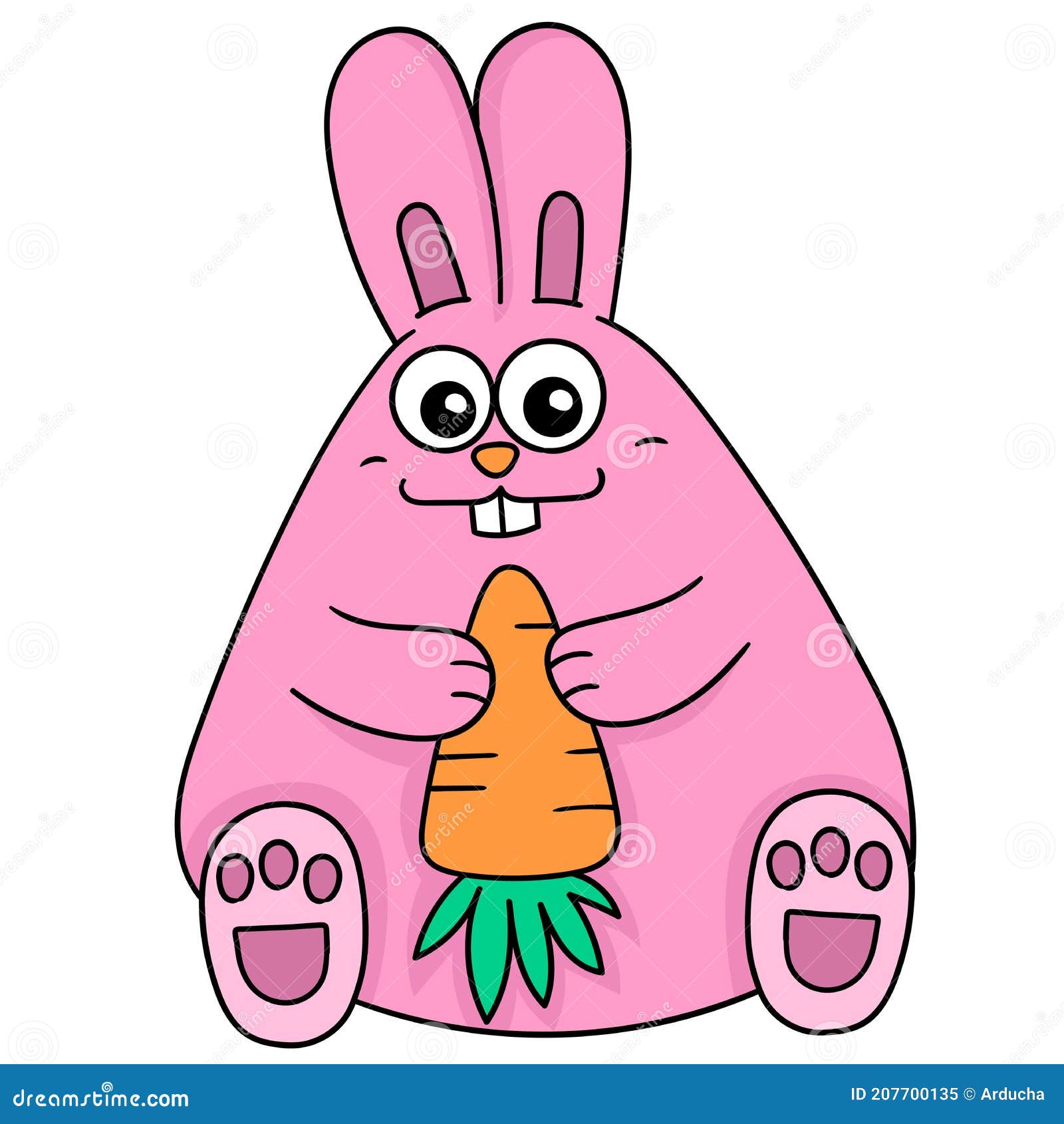 A Cute and Chubby Rabbit Sitting Holding a Carrot, Doodle Icon Image ...