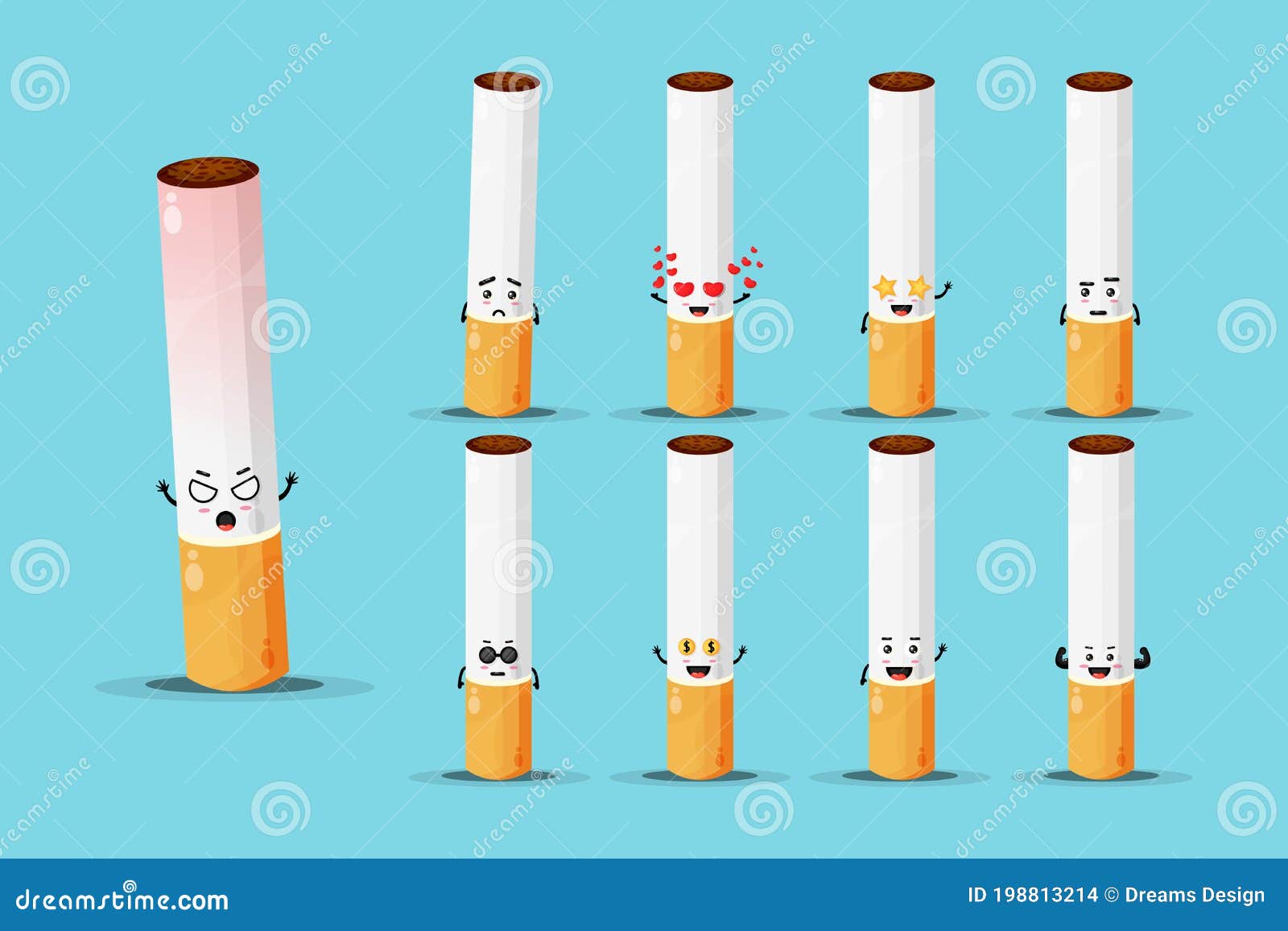 Cute Cigarette Mascot Design Set Stock Vector - Illustration of ...