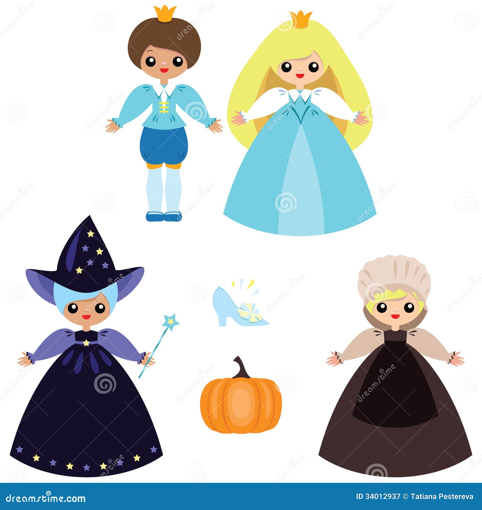 Cute Cinderella set stock vector. Illustration of character - 34012937