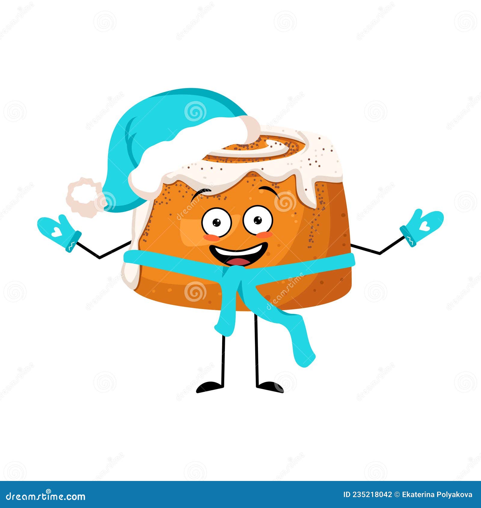 Cute Cinnamon Pastry Bun Character With Joyful Emotions In Santa Hat