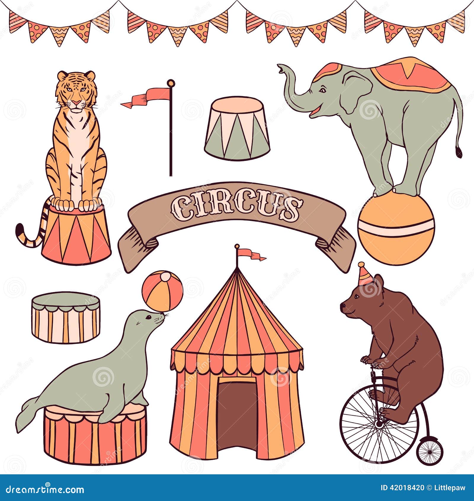Cute circus animals set stock vector. Illustration of animal - 42018420