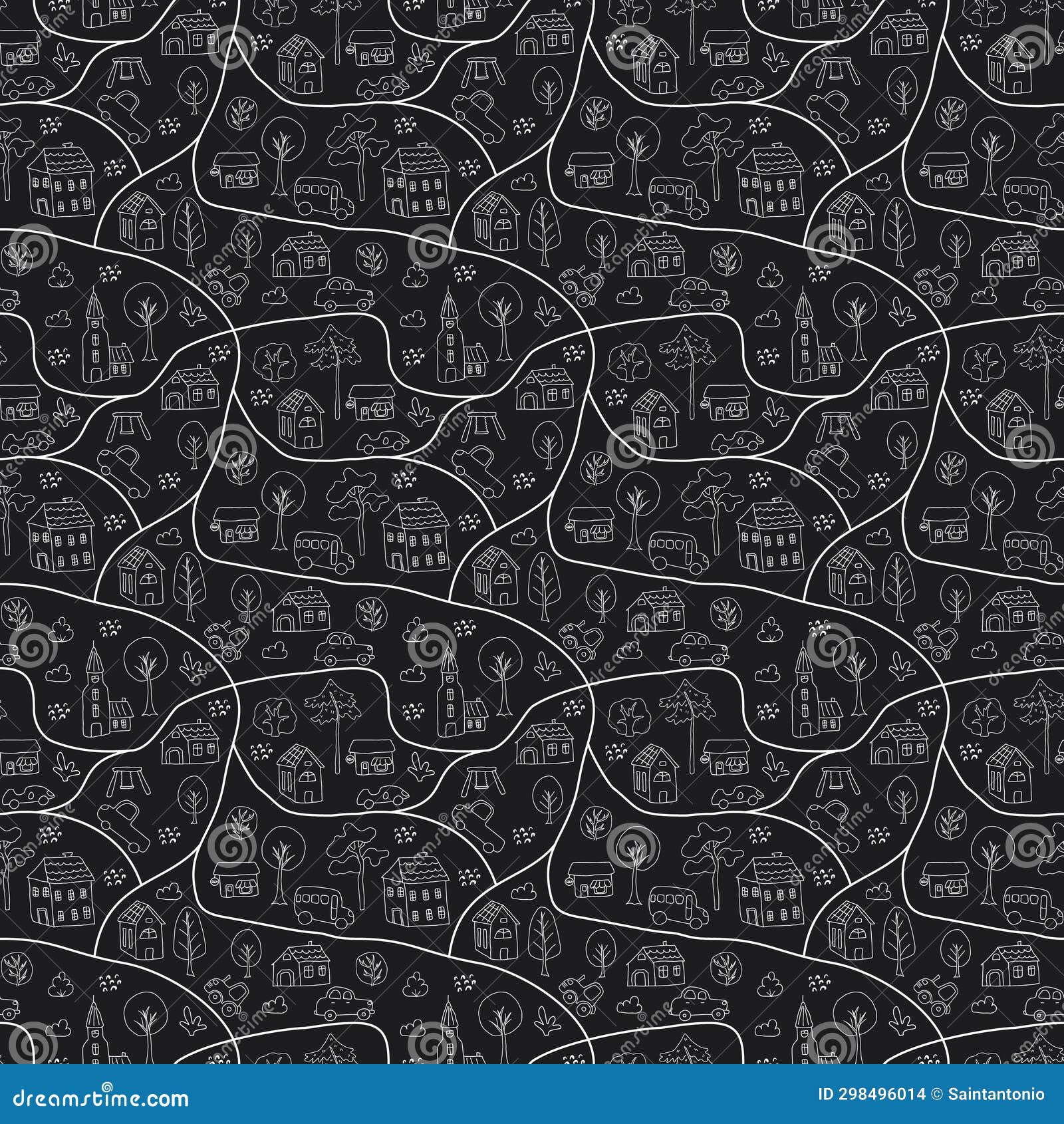 Cute City Map Seamless Pattern, Cartoon Town Landscape Background ...