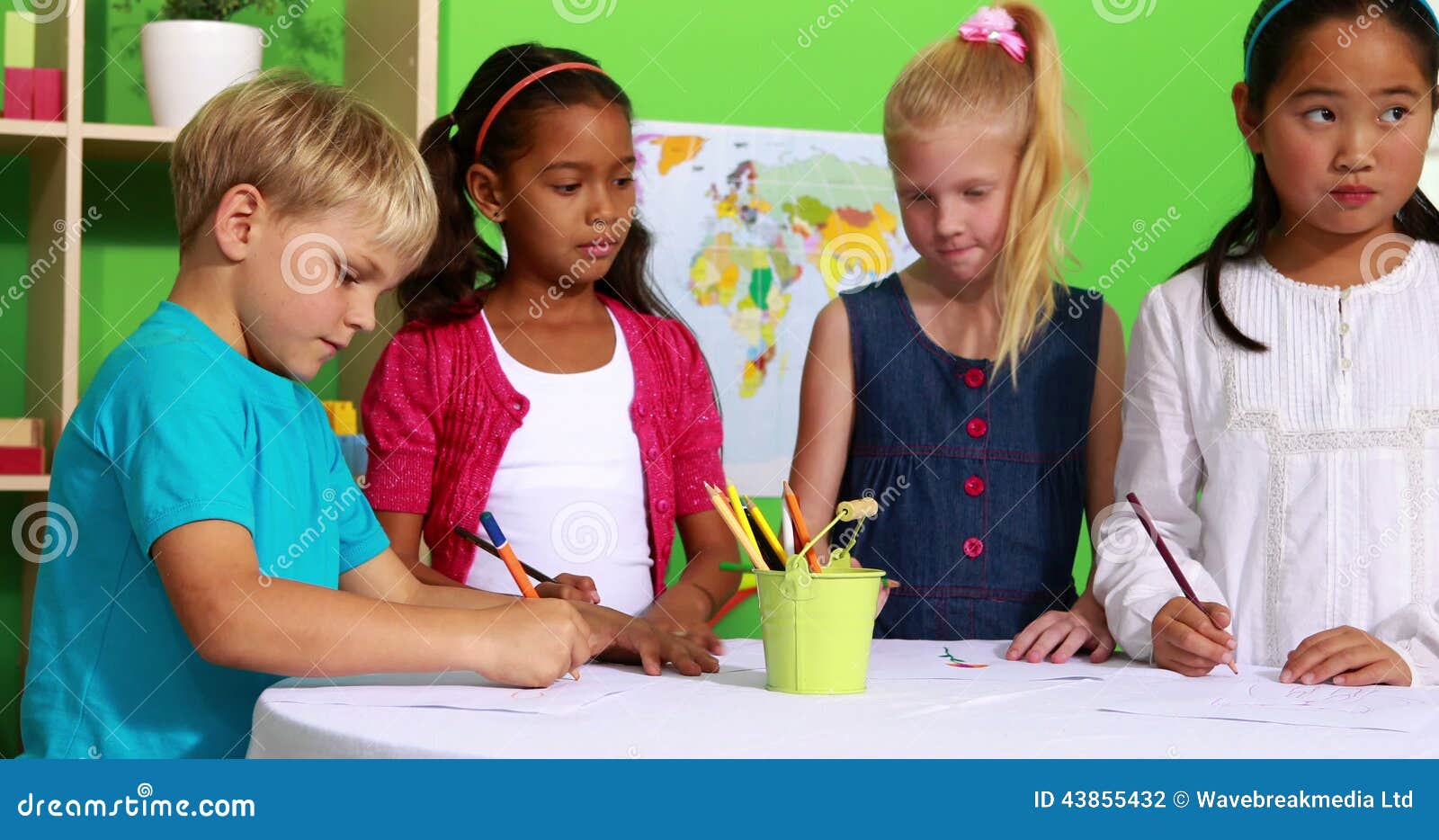 Cute Classmates Drawing at Table Together Stock Footage - Video of ...