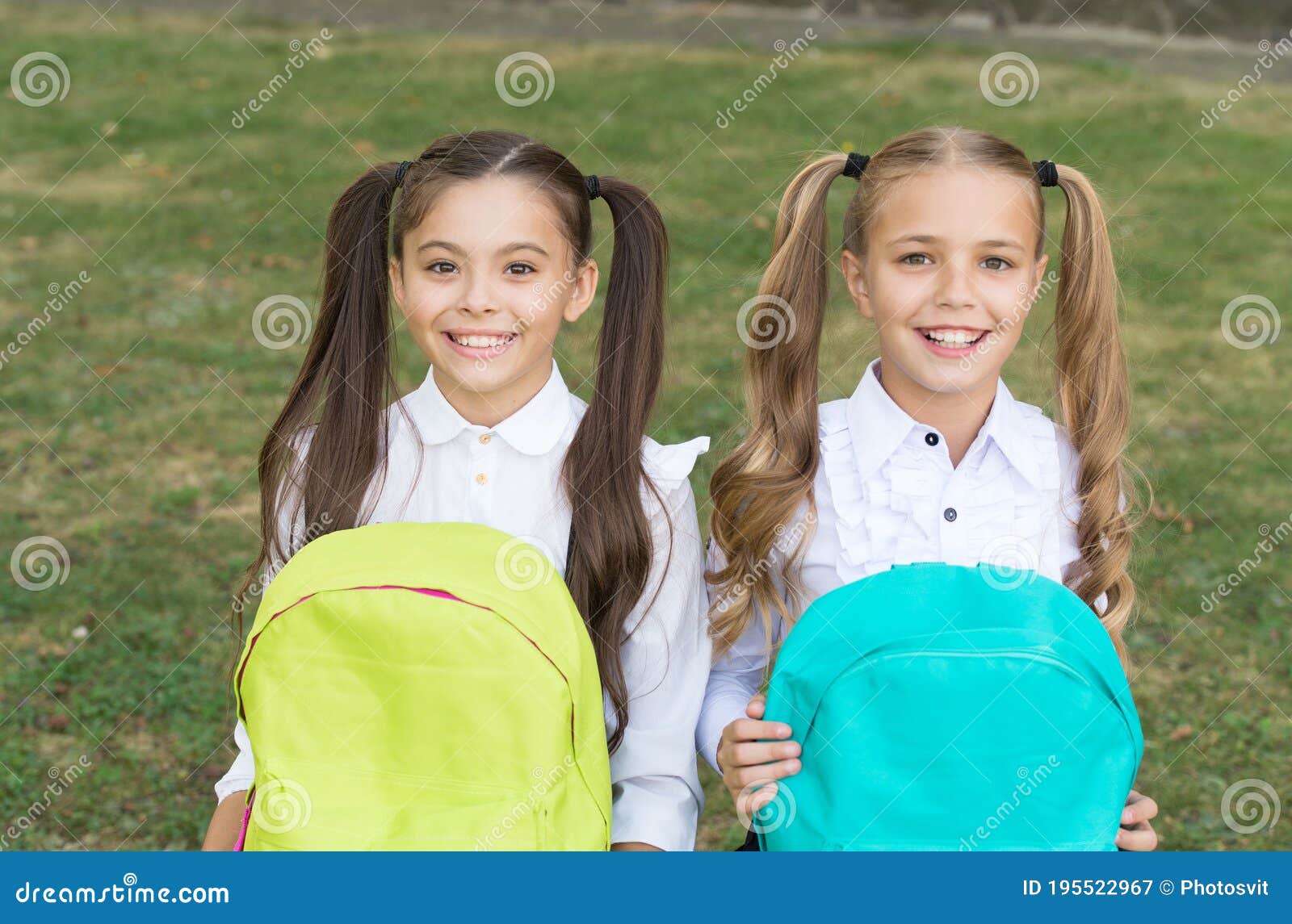 Cute Classmates Girls with Backpacks, Knowledge Day Concept Stock Image ...