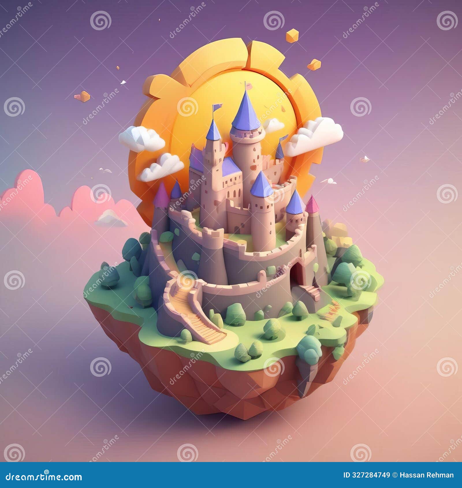 A Cute Clay Castle in the Clouds Stock Illustration - Illustration of ...