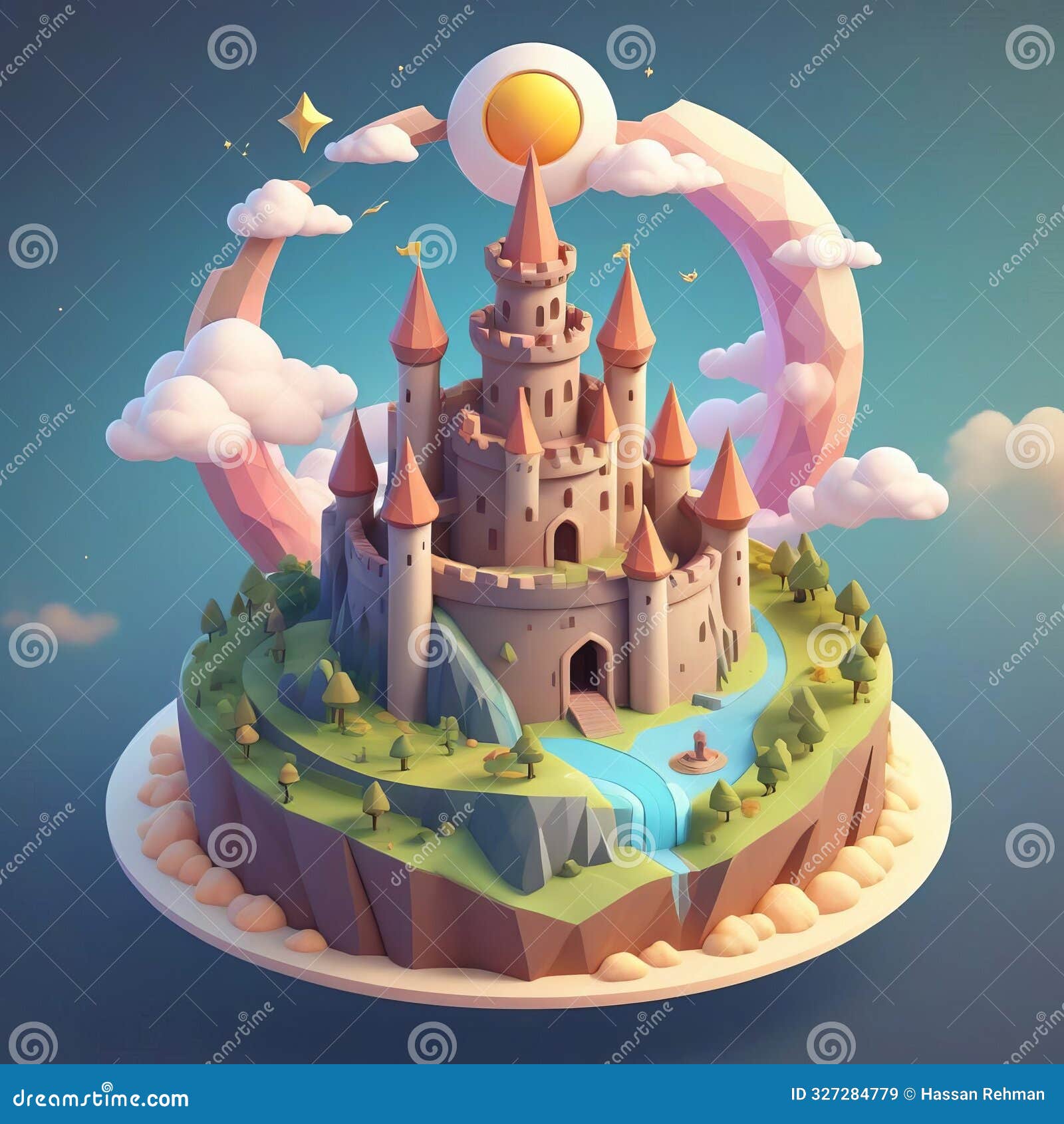 A Cute Clay Castle in the Clouds Stock Illustration - Illustration of ...