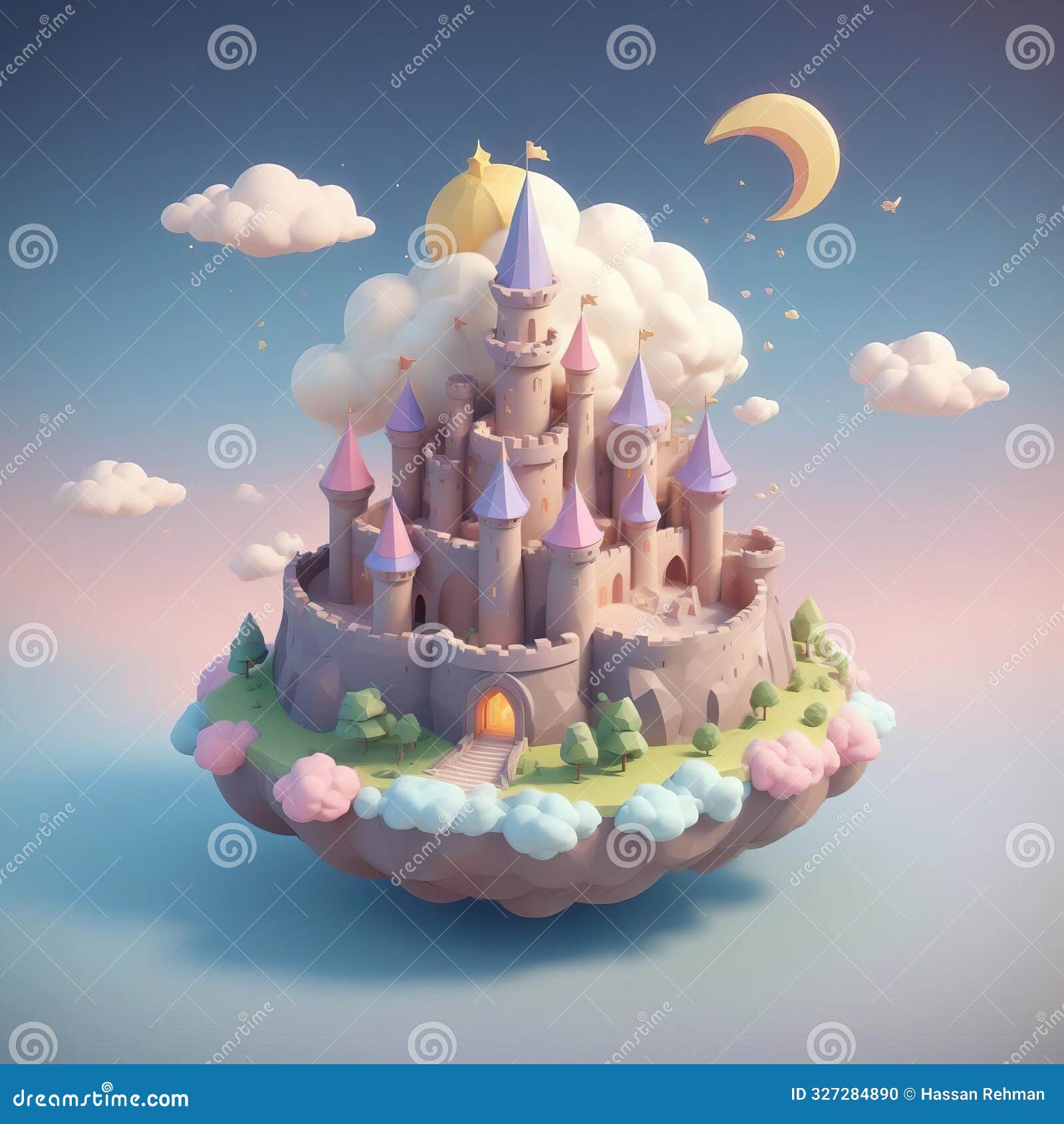 A Cute Clay Castle in the Clouds Stock Illustration - Illustration of ...