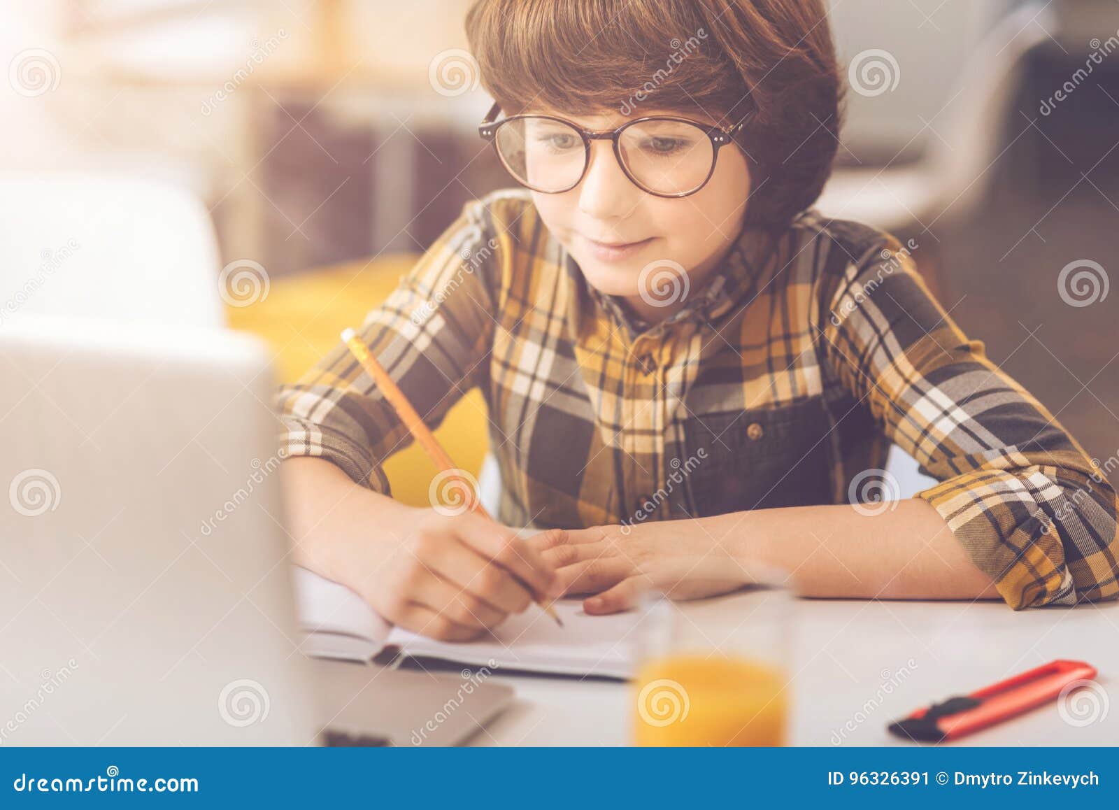 Cute Clever Boy Doing His School Assignment Stock Image - Image of ...