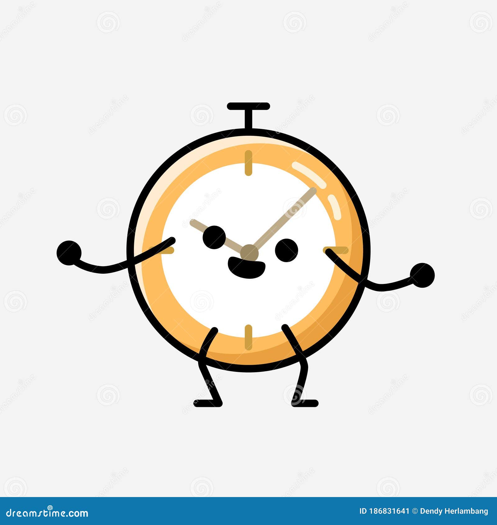 Cute Clock Mascot Vector Character in Flat Design Style Stock Vector ...