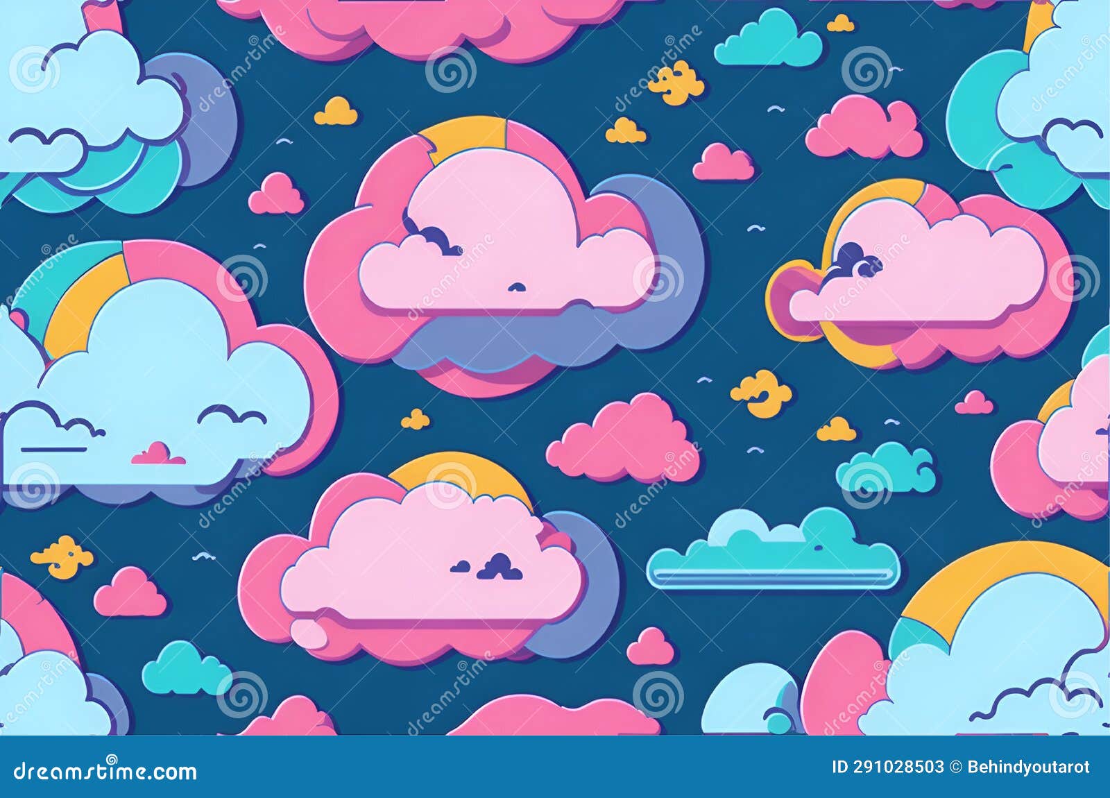 Cute Cloud Background, Neon Bright Colours, Cartoon Background ...